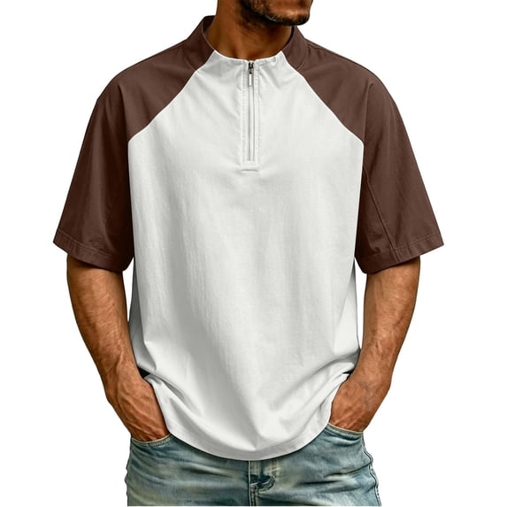 Avirosel Men's Quarter Zip Short Sleeve Shirt Casual Color Block Raglan ...