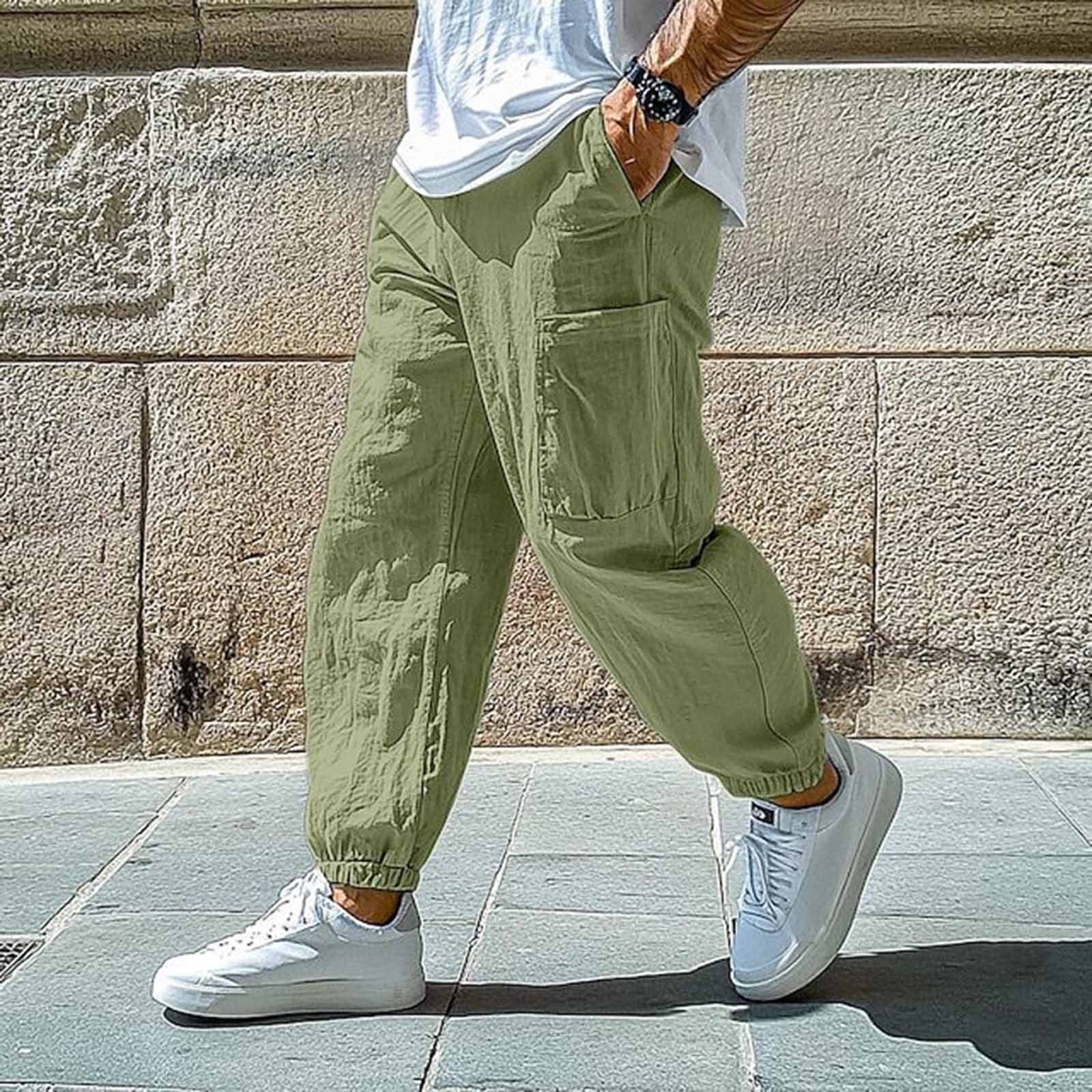 Avirosel Men's Solid Color Loose Casual Multi-Pocket Drawstring Cargo ...