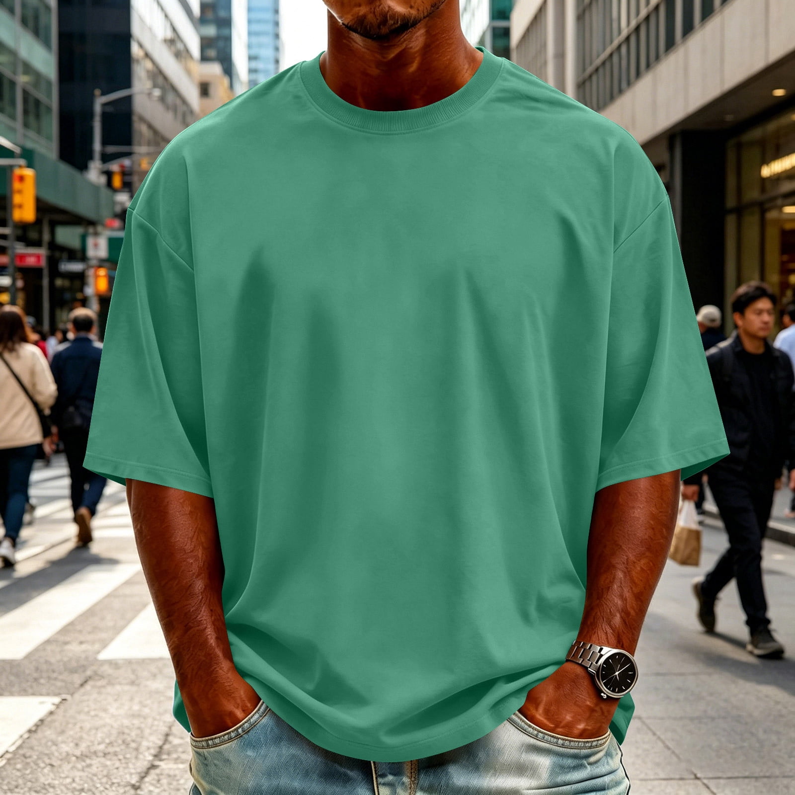 Avirosel Men's Summer Casual Solid Color T-Shirt Short Sleeve Crew Neck ...
