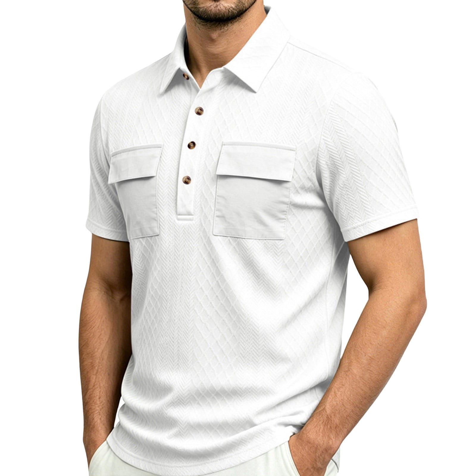 Avirosel Men's Waffle Polo Shirts Casual Short Sleeve Turndown Collar ...