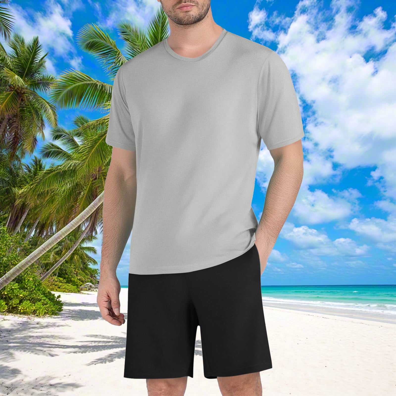Avirosel Men's Workout Athletic Set Quick Dry Short Sleeve Round Neck ...
