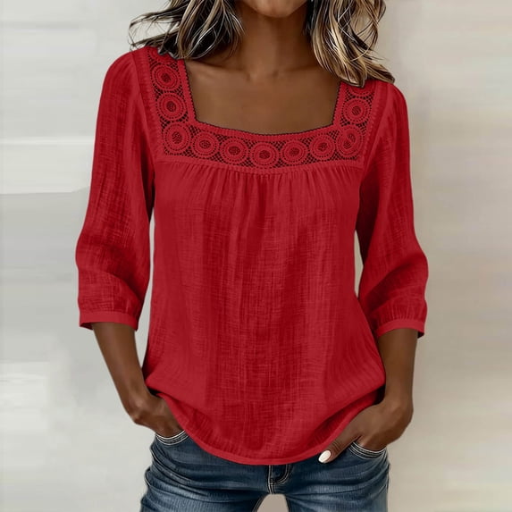 Avirosel Women's Casual 3/4 Sleeve Boho Peasant Gauze Blouse Top ...