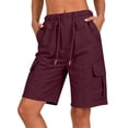 Avirosel Women's Casual Cargo Shorts Solid Color Polyester Elastic ...