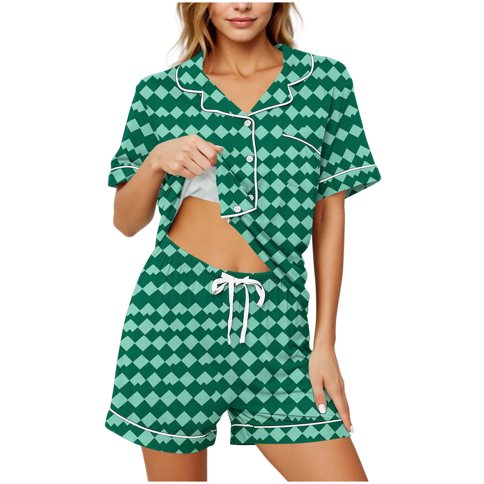 Avirosel Women's Casual Printed Short Sleeve Pajama Set, Lightweight ...