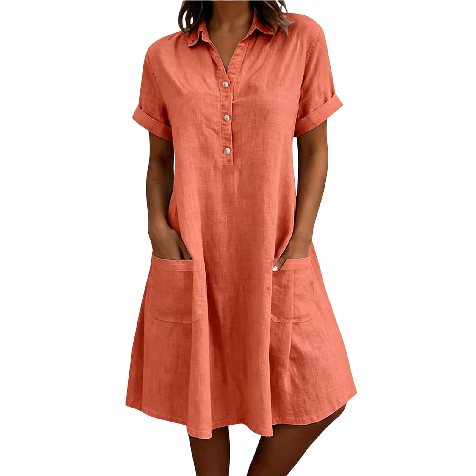 Avirosel Women's Casual Summer Dress Short Sleeve Loose Fit Linen Tunic ...