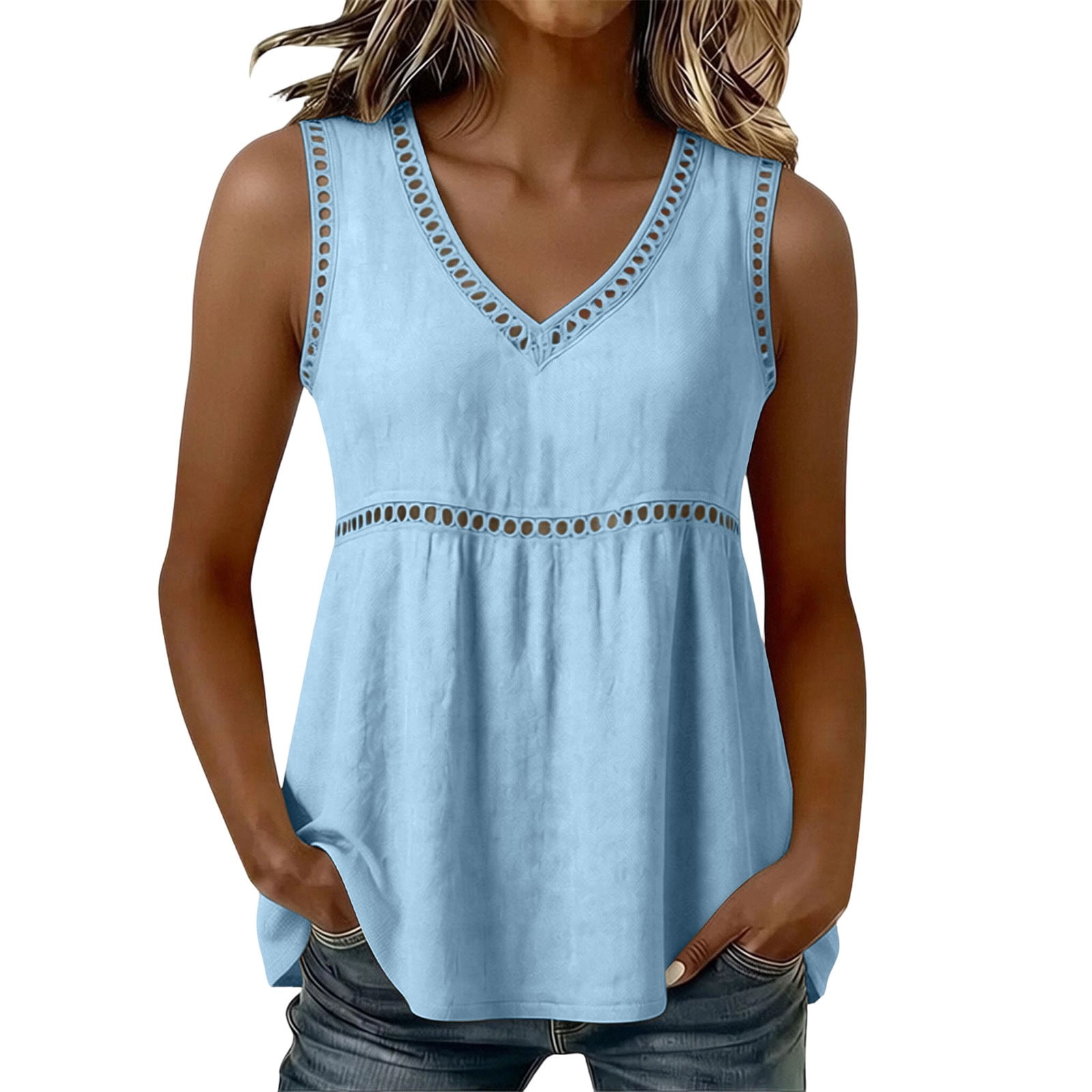 Avirosel Women's Casual V-Neck Sleeveless Top Solid Color Fashion ...