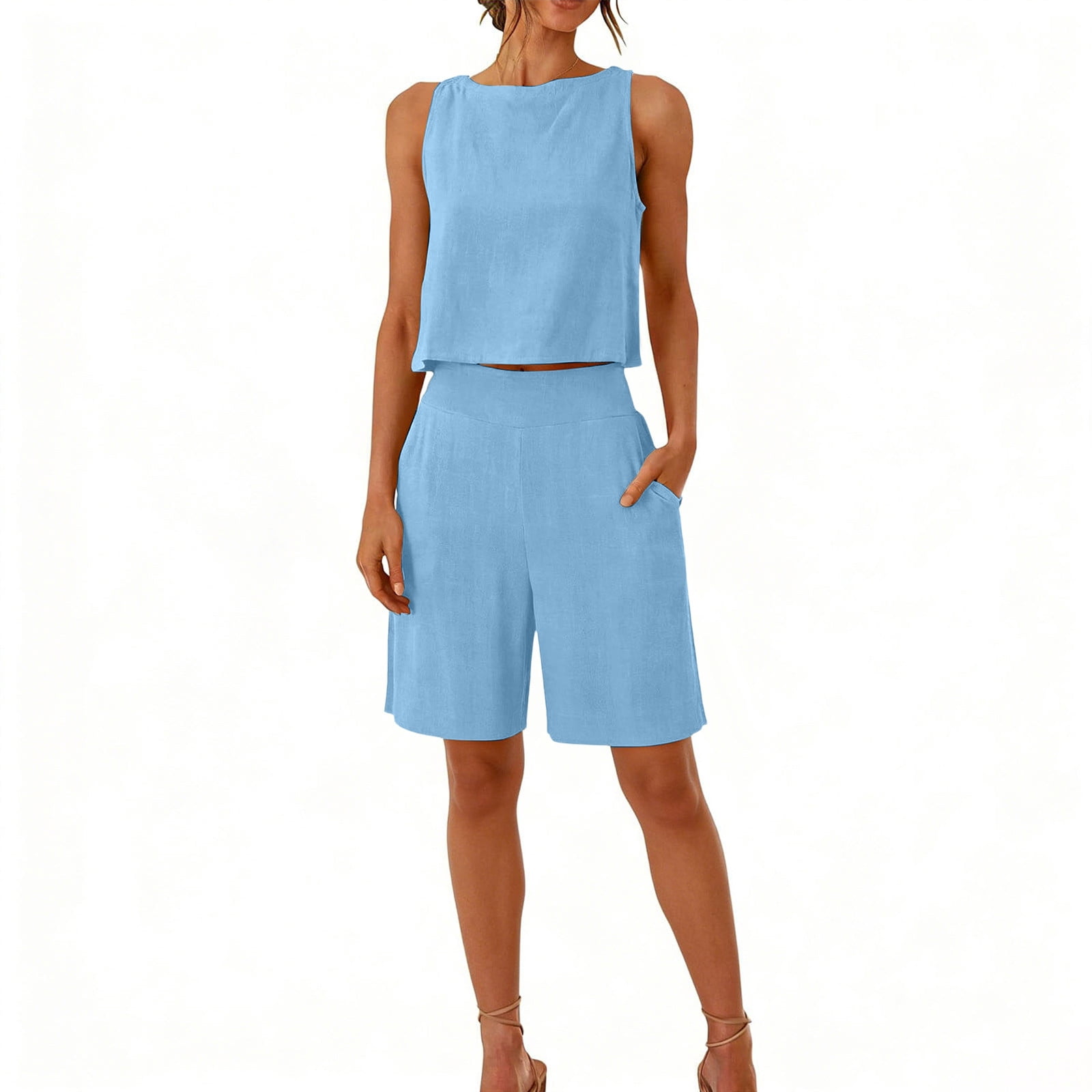 Avirosel Women's Sleeveless Top and Loose Pocket Pants Set Casual ...