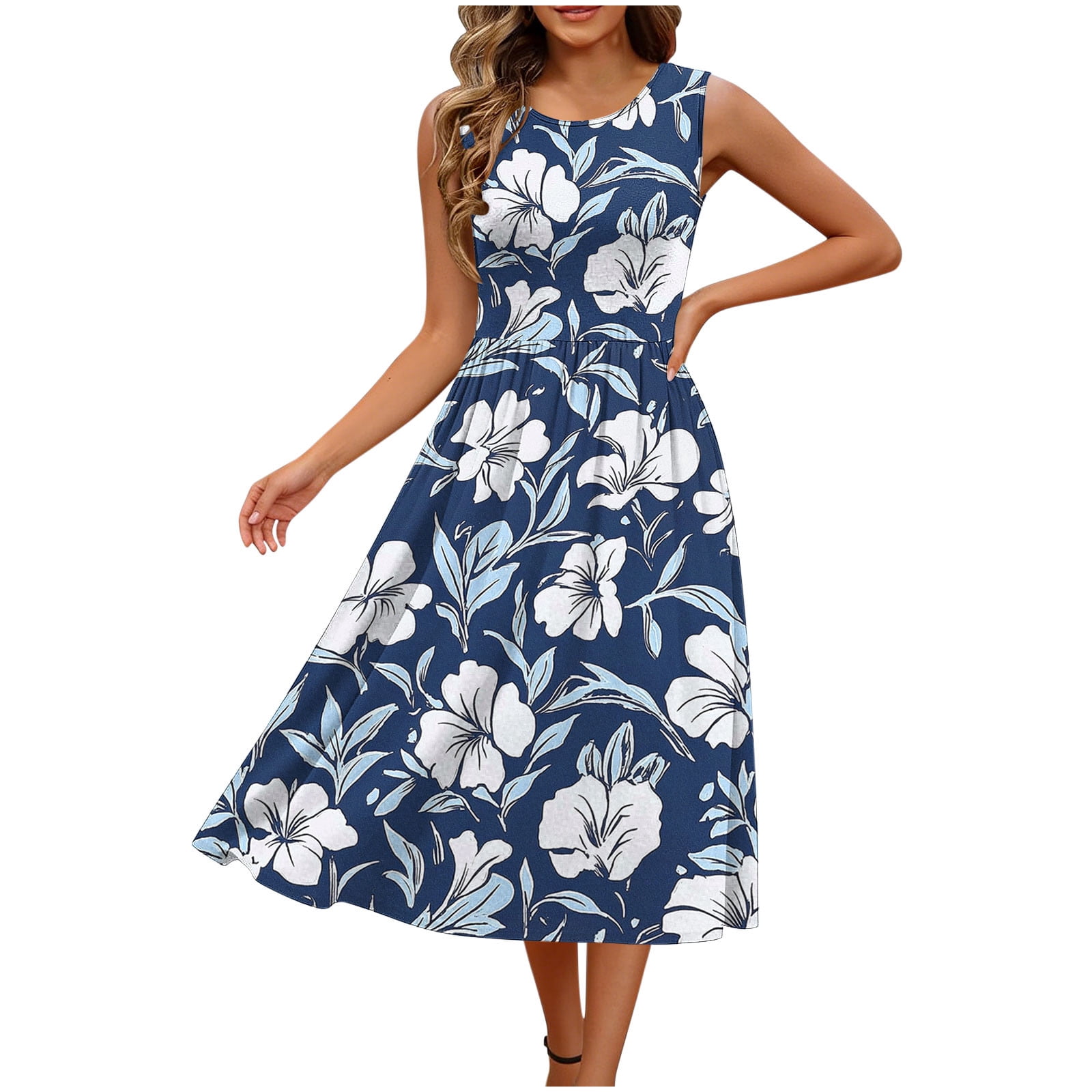 Avirosel Women's Summer Dress Wedding Guest Casual Sleeveless Belted ...