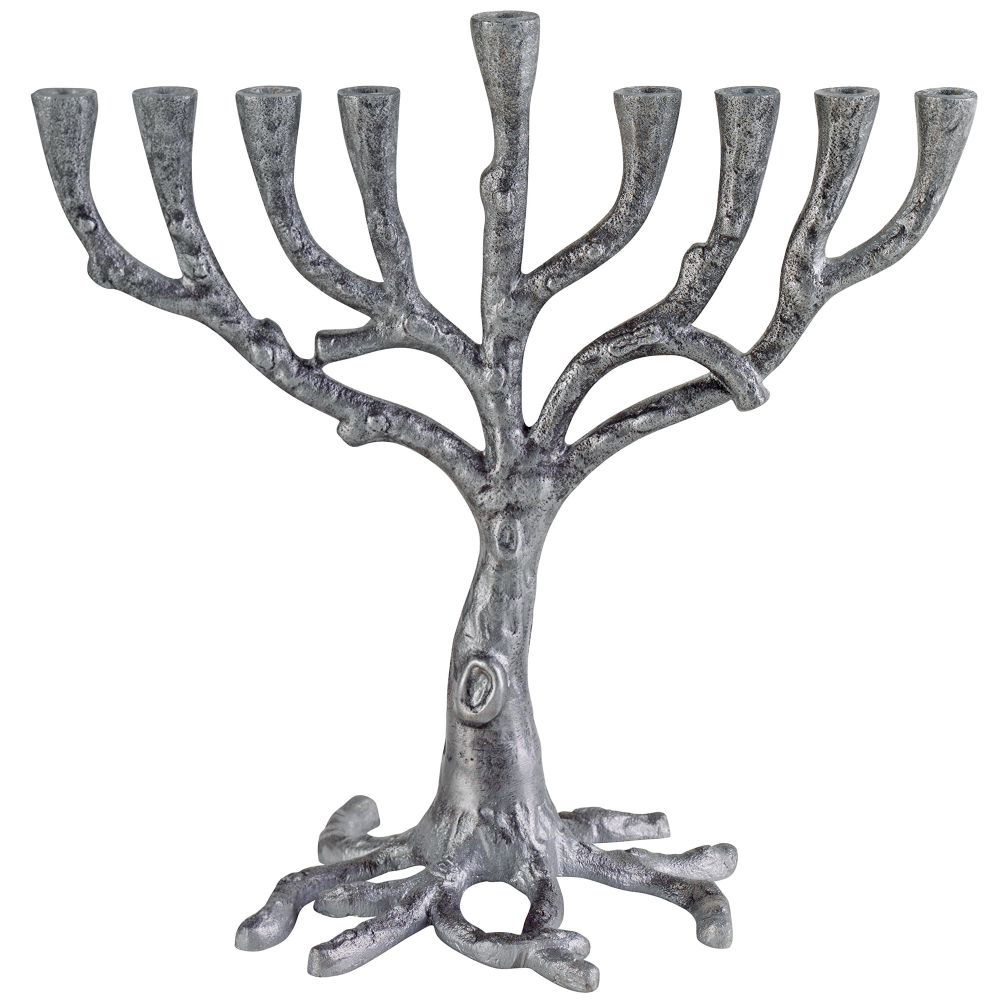 Aviv Judaica Art Deco Candle Menorah Rustic Silver Finish Hanukkiah ...
