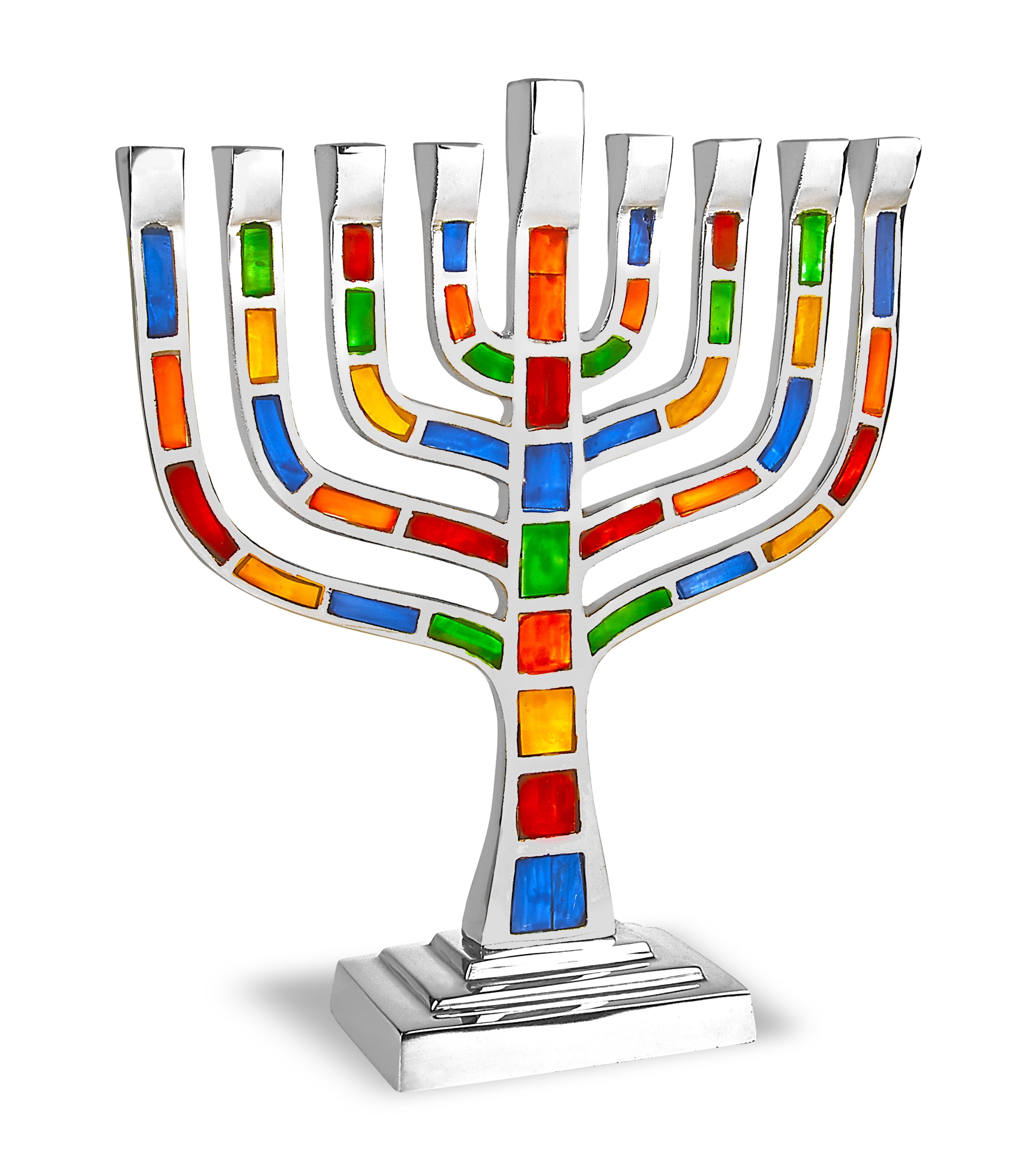 Aviv Judaica Jeweled Menorah, Knesset Style, Inlaid Mosaic Tiles, Fits ...
