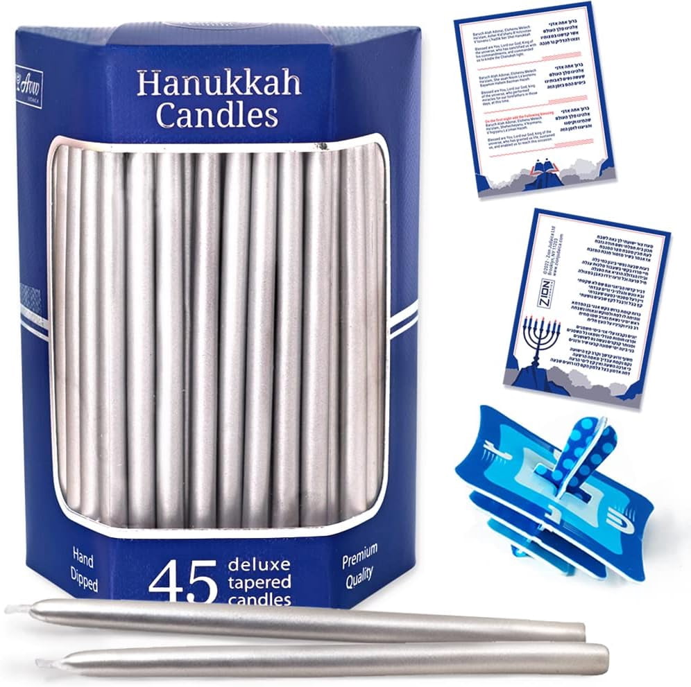 Aviv Judaica Premium Dripless Hanukkah Candles Metallic Silver Hand ...