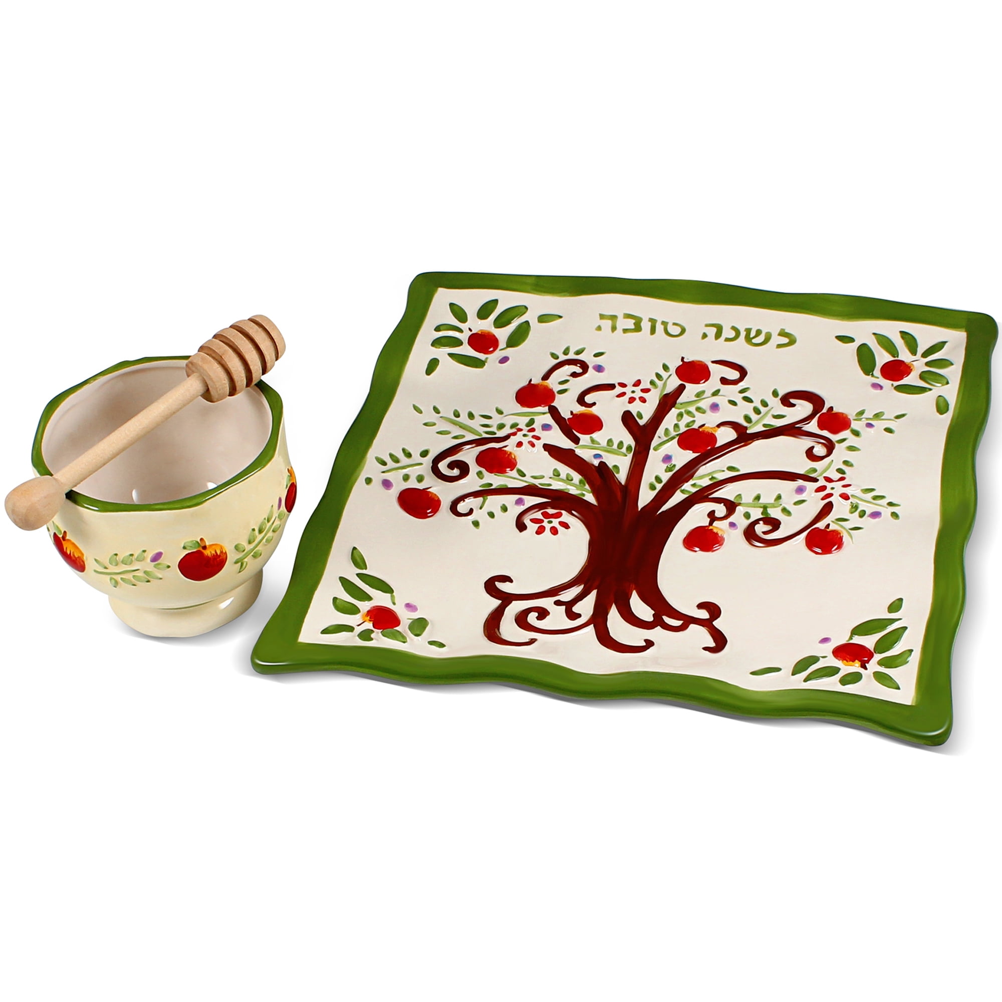 Aviv Judaica Rosh Hashanah Honey Plate Painted Apple Tree of Life Shana ...