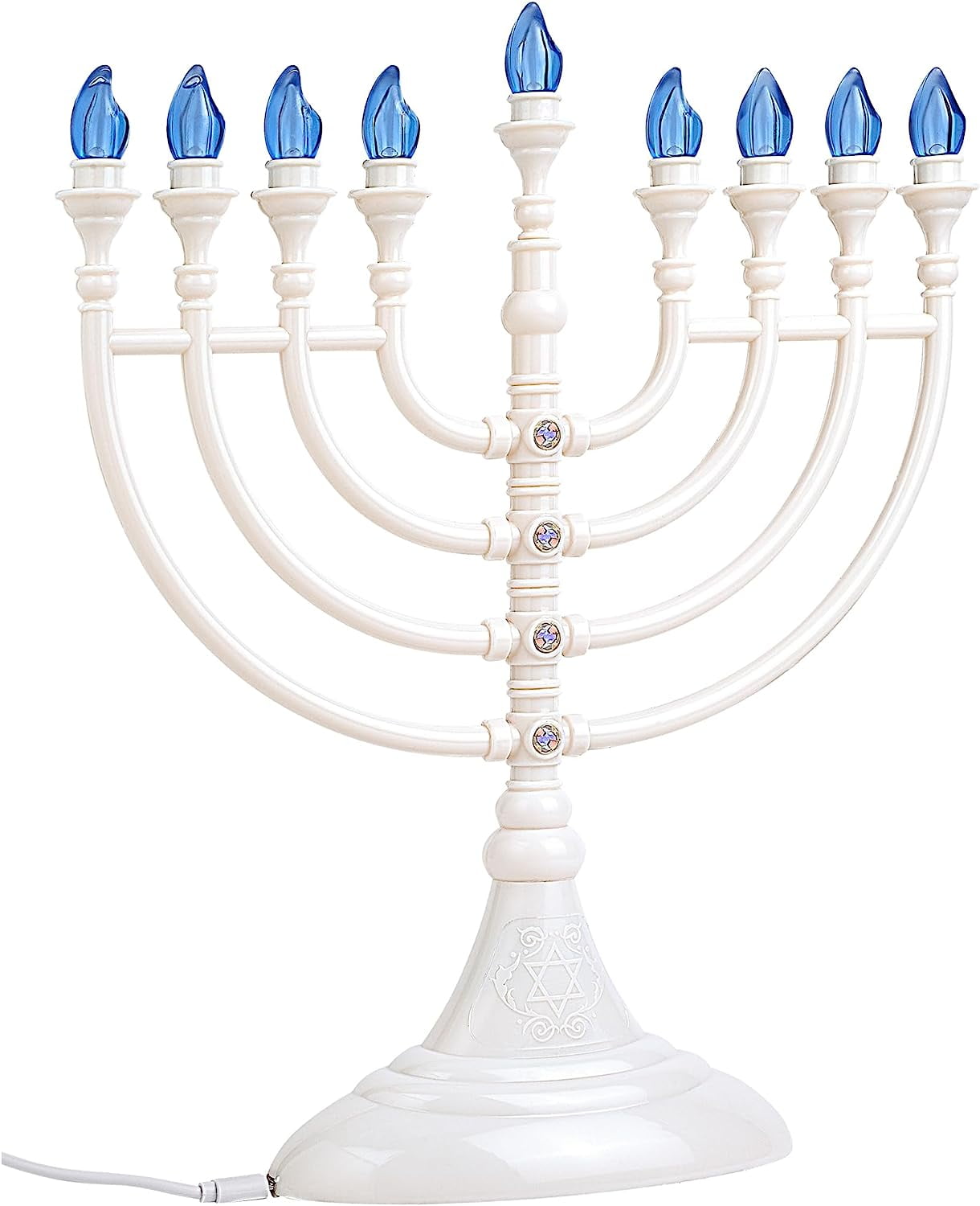 Aviv Judaica Traditional Hanukkah LED White Electric Menorah Powered by ...