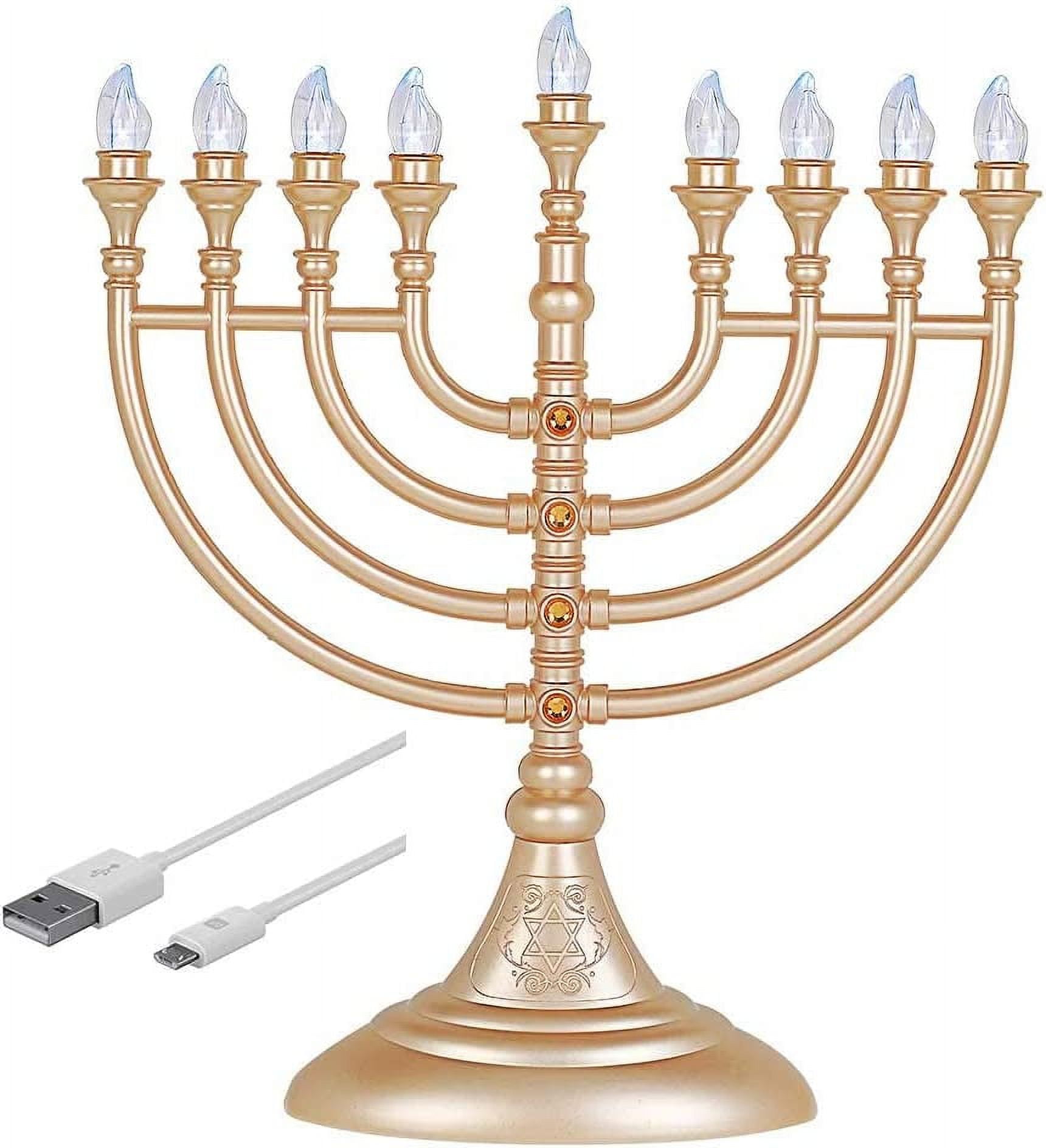 Aviv Judaica Traditional LED Electric Hanukkah Menorah Powered by ...