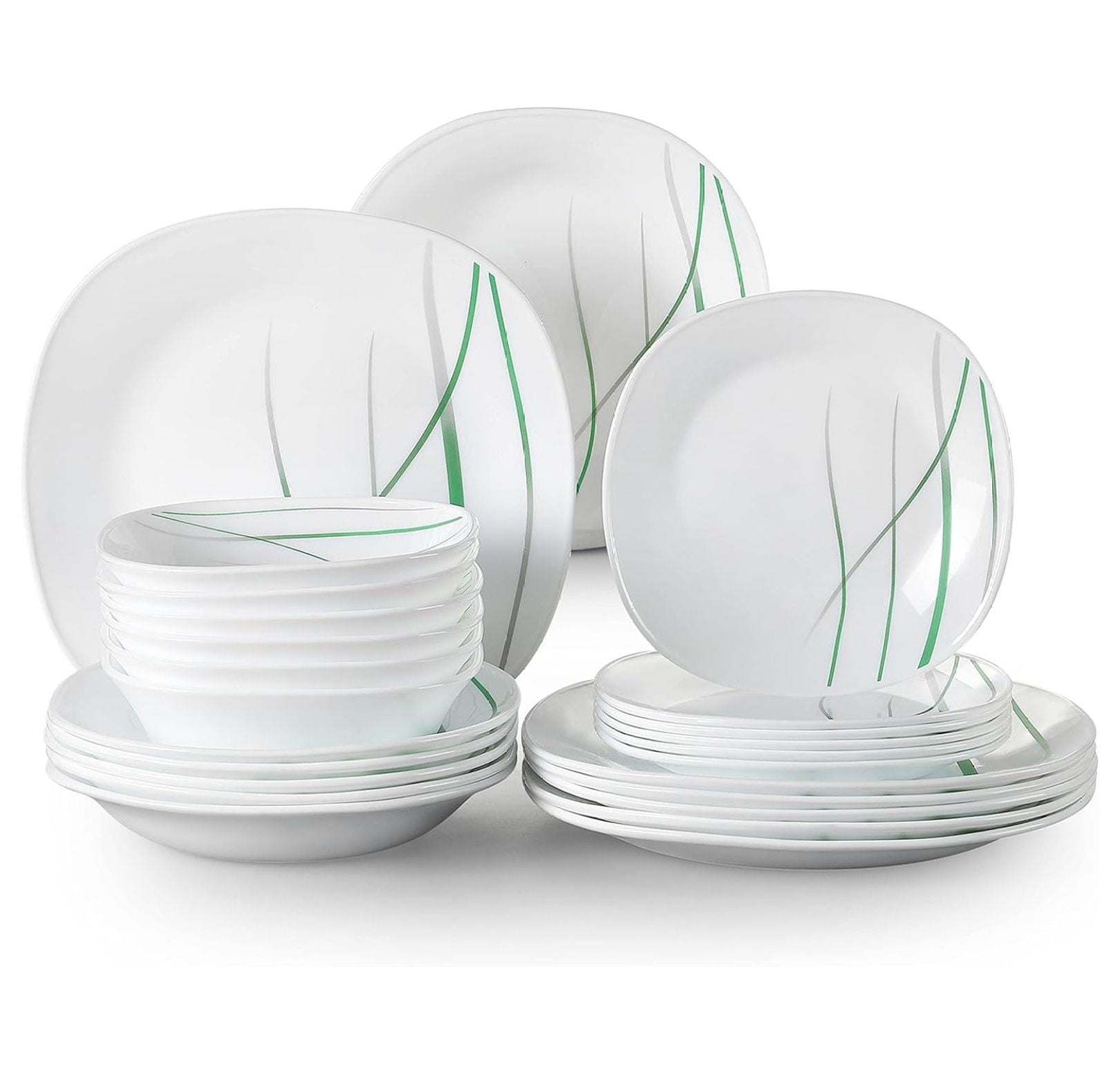 Avivaglas 24-Piece Dinnerware Set for 6, Opal Glassware Plates, Bowls ...