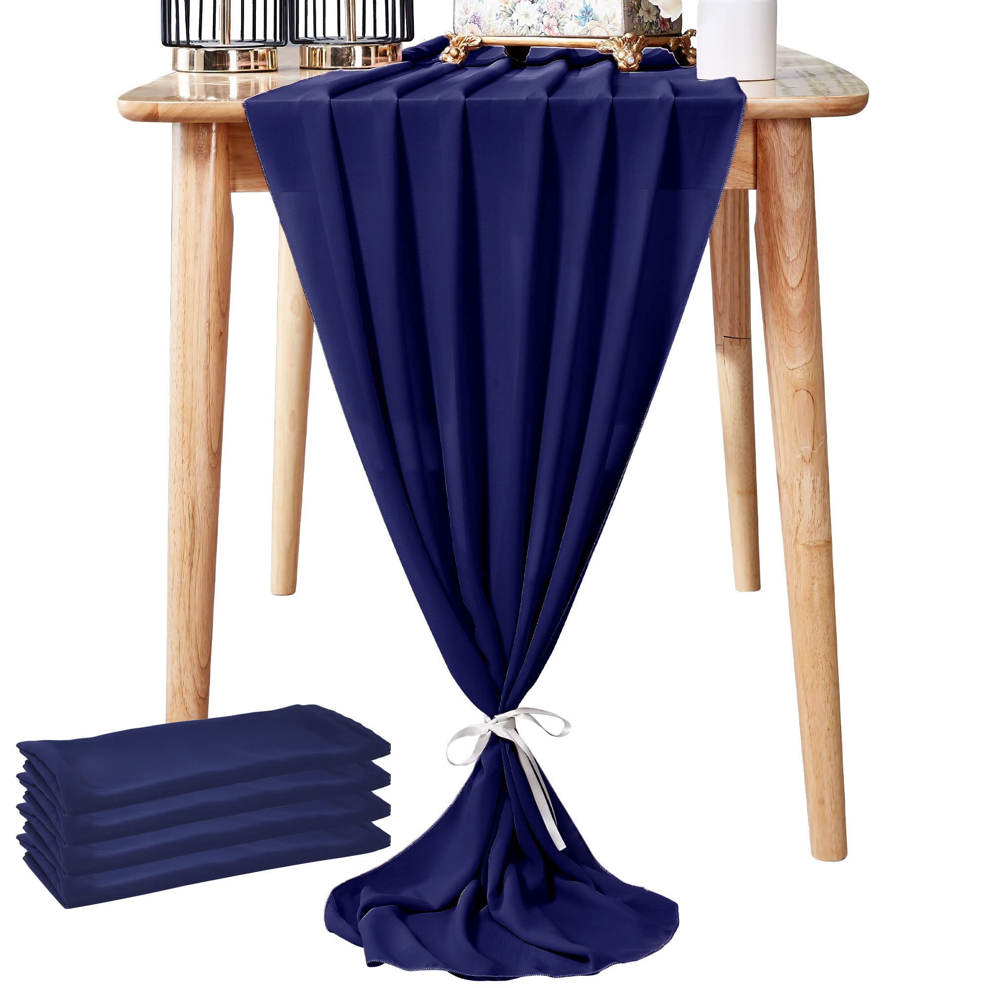 Aviviho Navy Blue Chiffon Table Runner 4 Pack 10ft Long Sheer Table Runner 29x120 inches Rustic ...