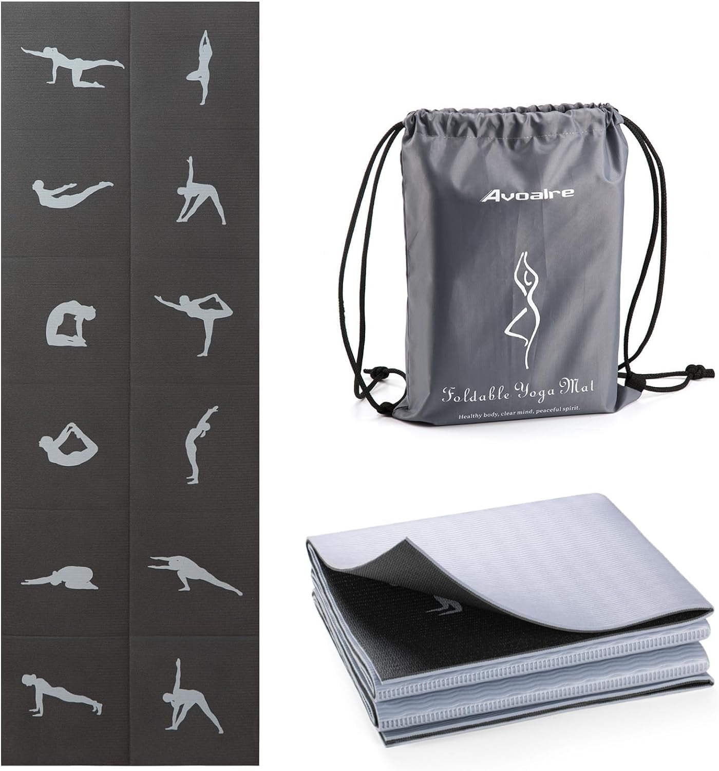 Avoalre Foldable Yoga Mat, 5mm Double Sided Non-Slip Mat with Bag for ...