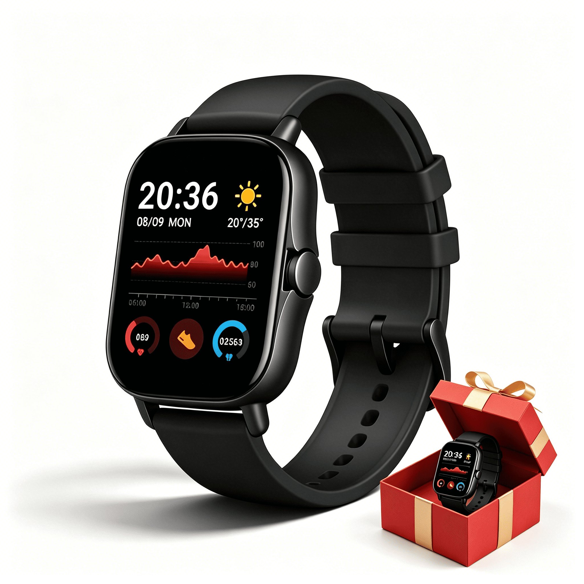 The Avoben smart fitness watch features a heart rate monitor, a 1.85 ...