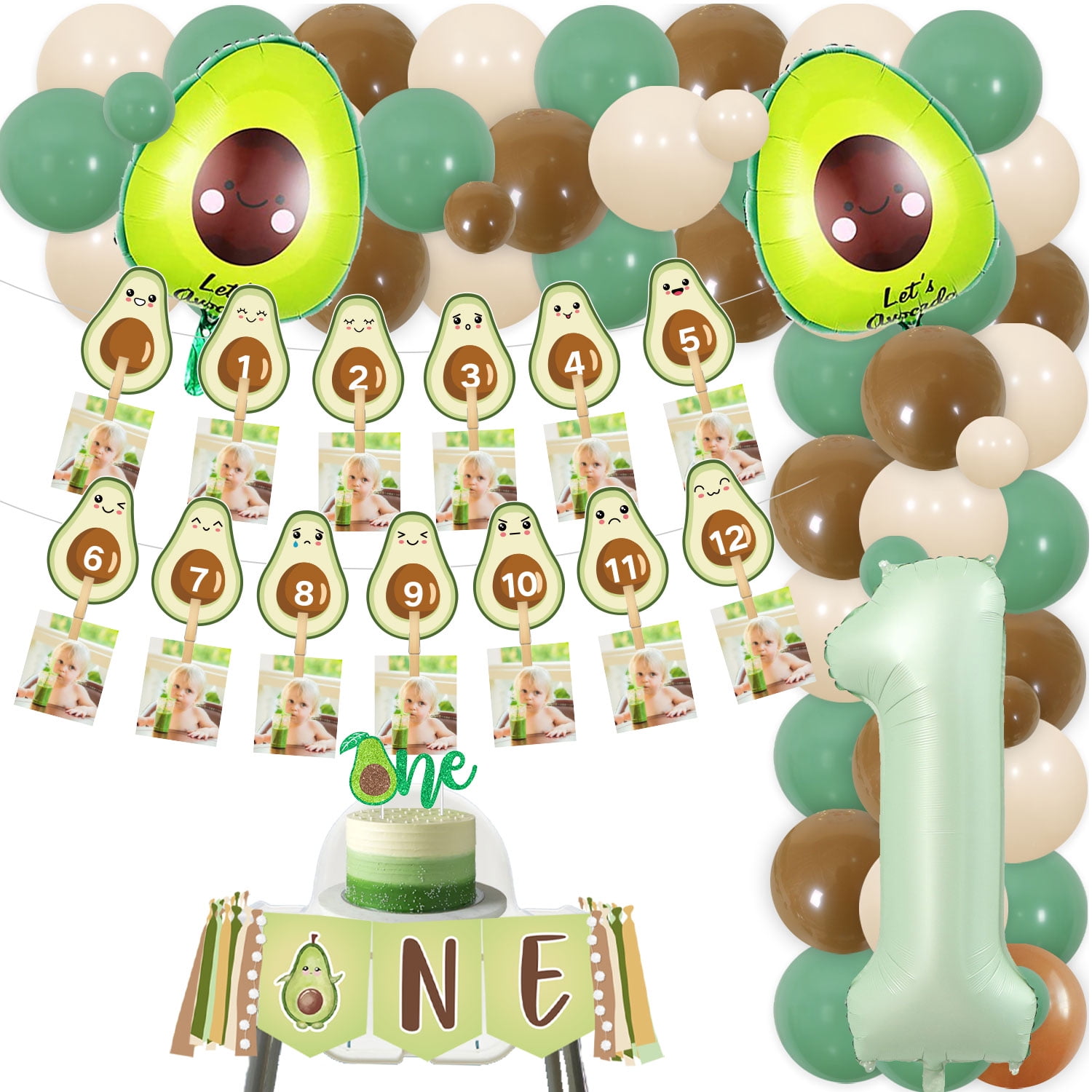 Avocado 1st Birthday Decorations, Avocado Green Brown Balloon Garland ...