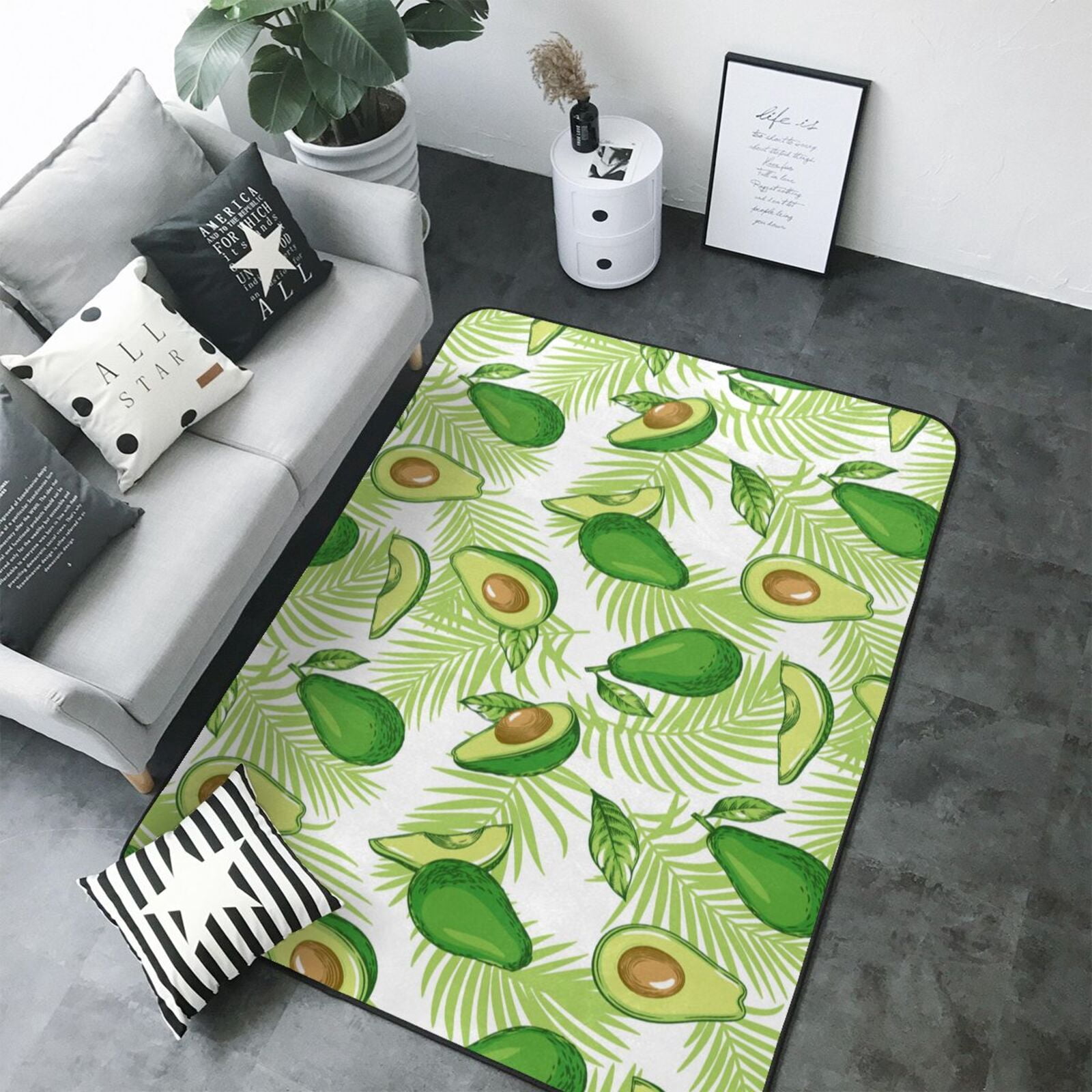 Avocado And Tropical Palm Leaves Area Rugs for Living Room Bedroom, 5x7 ...