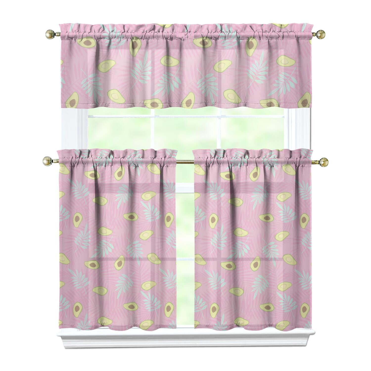 Avocado Art Kitchen Curtains Set, Fruit Print Tier and Valance with ...