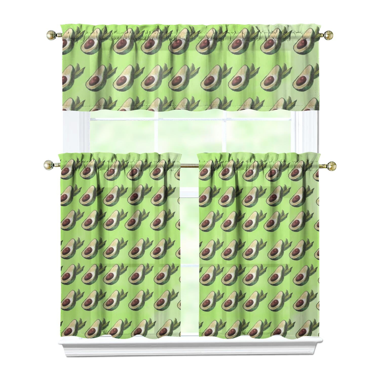 Avocado Art Kitchen Curtains Set, Fruit Print Tier and Valance with ...
