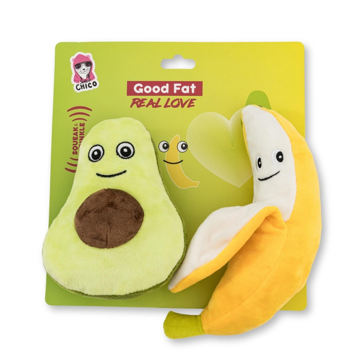 Avocado & Banana Plush Dog Toy Gift Set – with Squeaker & Crinkle Paper ...
