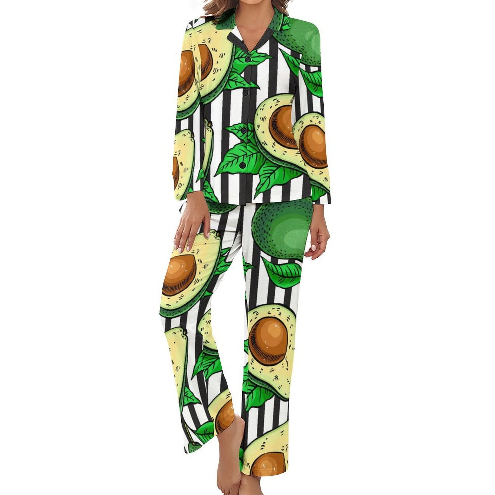 Avocado Black And White Stripes Womens Pyjamas Set Long Sleeve 2 Piece ...