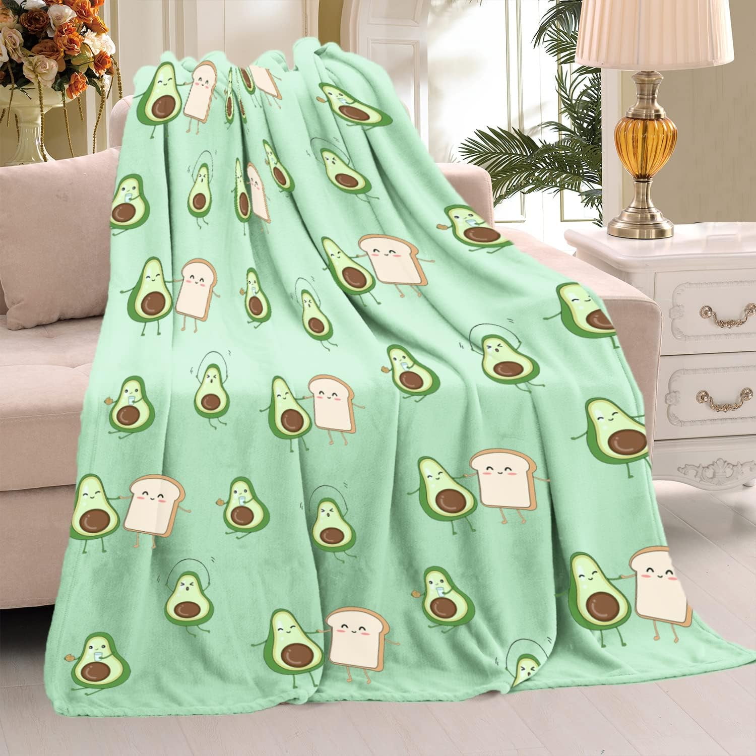 Avocado Blanket Cute Cartoon Avocado Toast Throw Blanket Avocado in ...