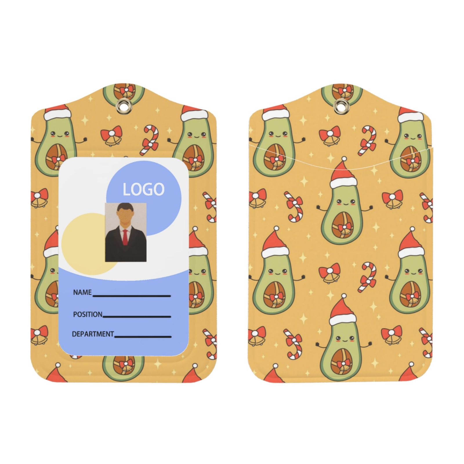 Avocado Christmas Pattern Id Card Badge Leather Holder Case Protector ...