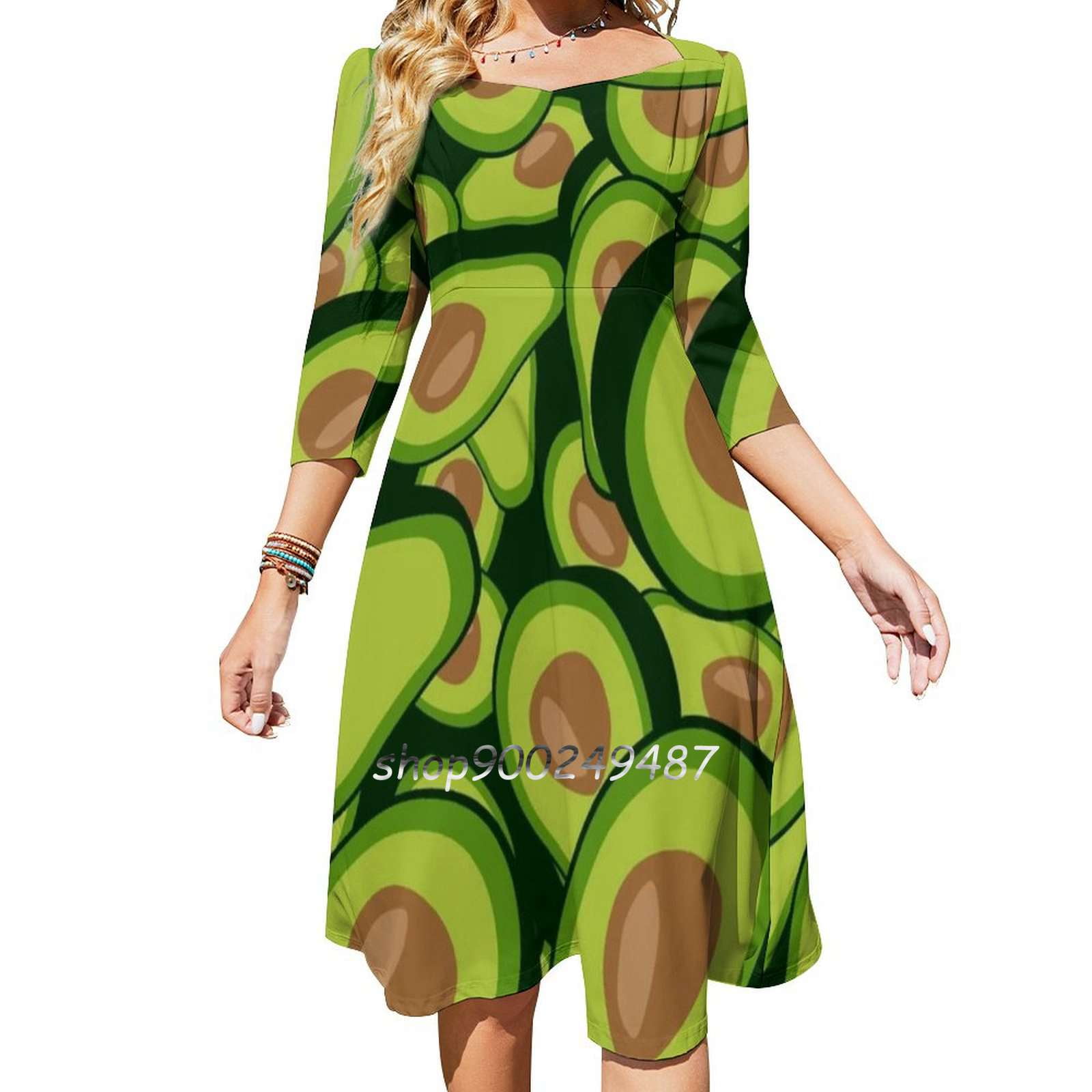 Avocado Collage Evening Party Dresses Midi Sexy Dress Female Sweet One ...