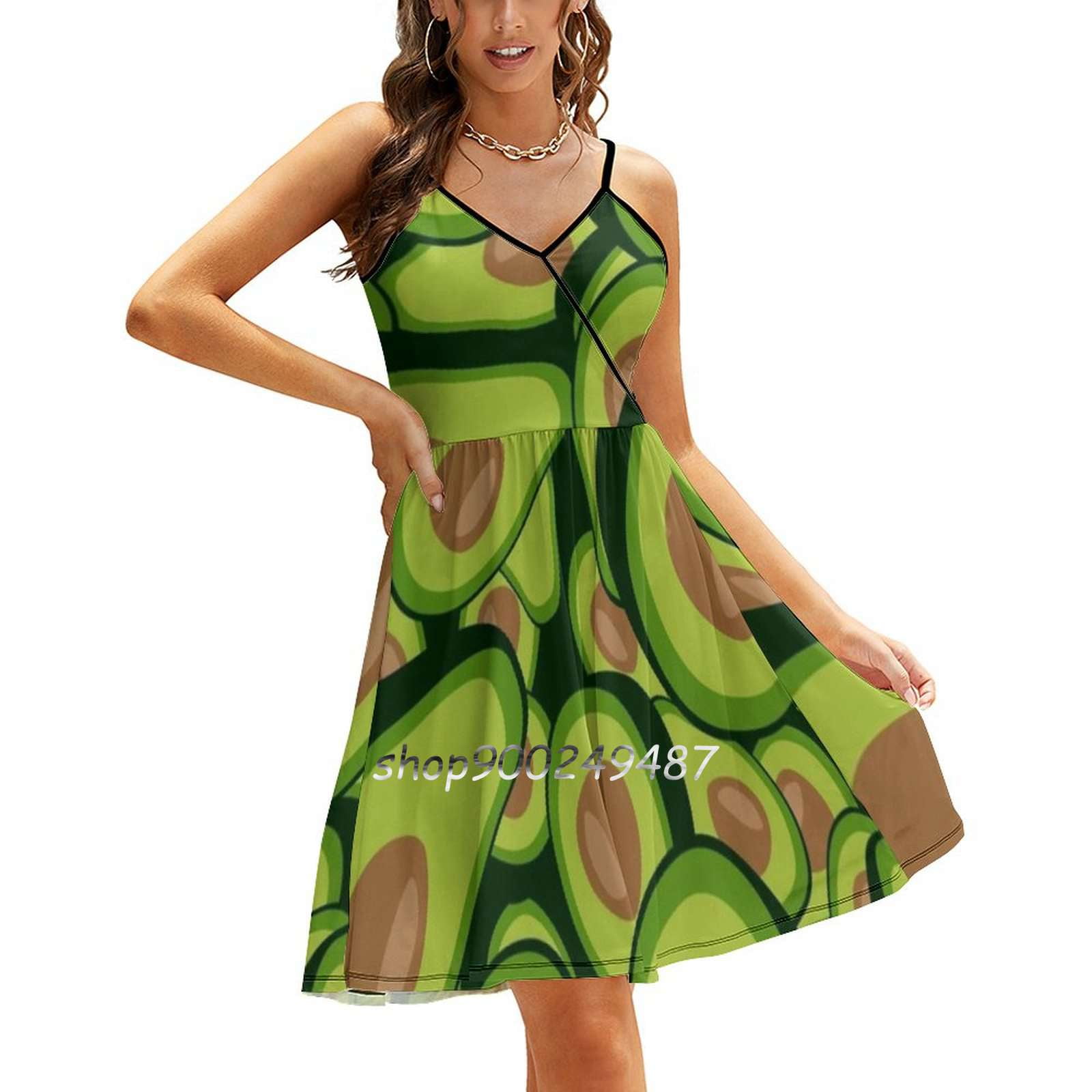 Avocado Collage Evening Party Dresses Midi Sexy Dress Female Sweet One ...
