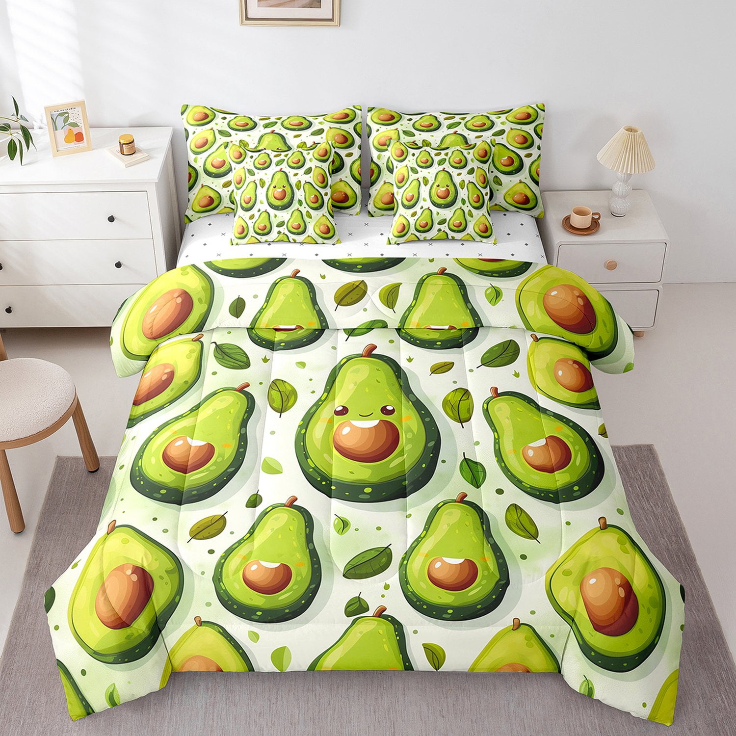 Avocado Comforter Set 7-Piece Full Size Summer Green Fruits Print Bed ...