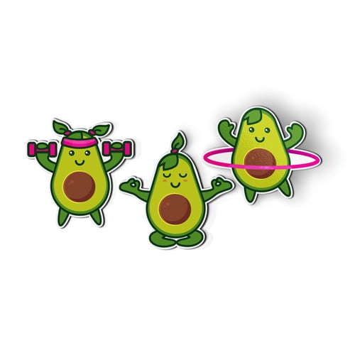 Avocado Cuties Working Out Exercise Gym - 3" each Magnets for Car ...