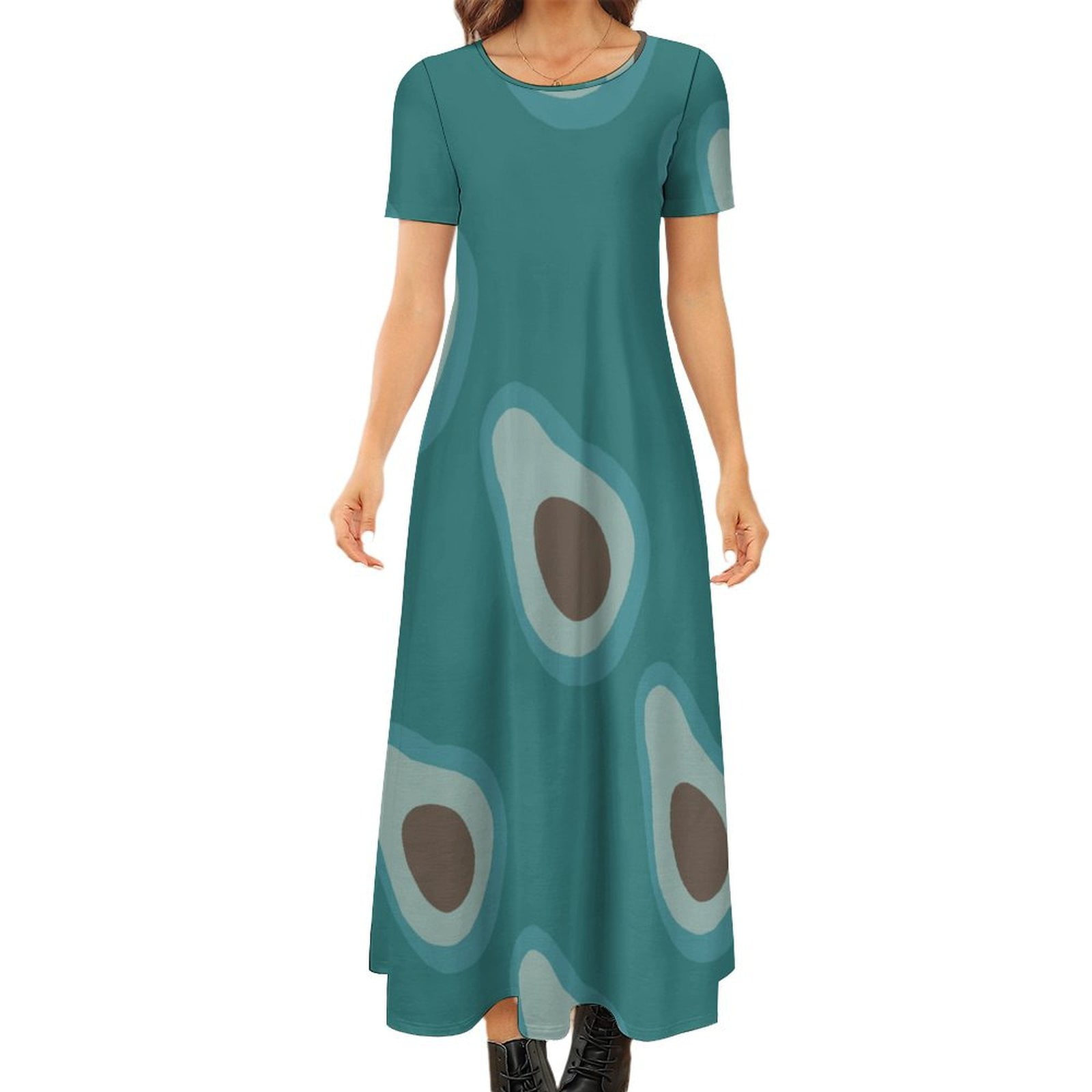 Avocado, Dark Green Maxi Dress for Women Crew Neck Beach Dress Short ...