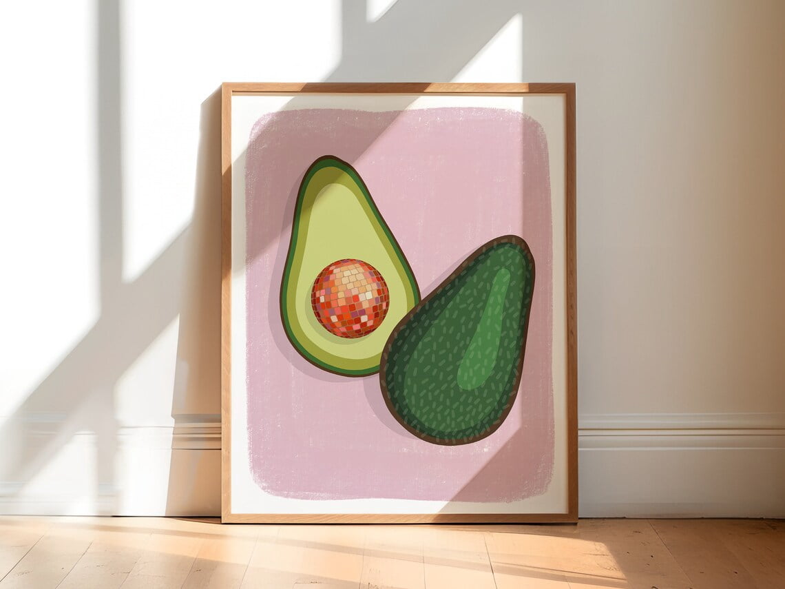 Avocado Disco Ball Art Print, Disco Ball Decor, Y2K, Disco Food, Danish ...