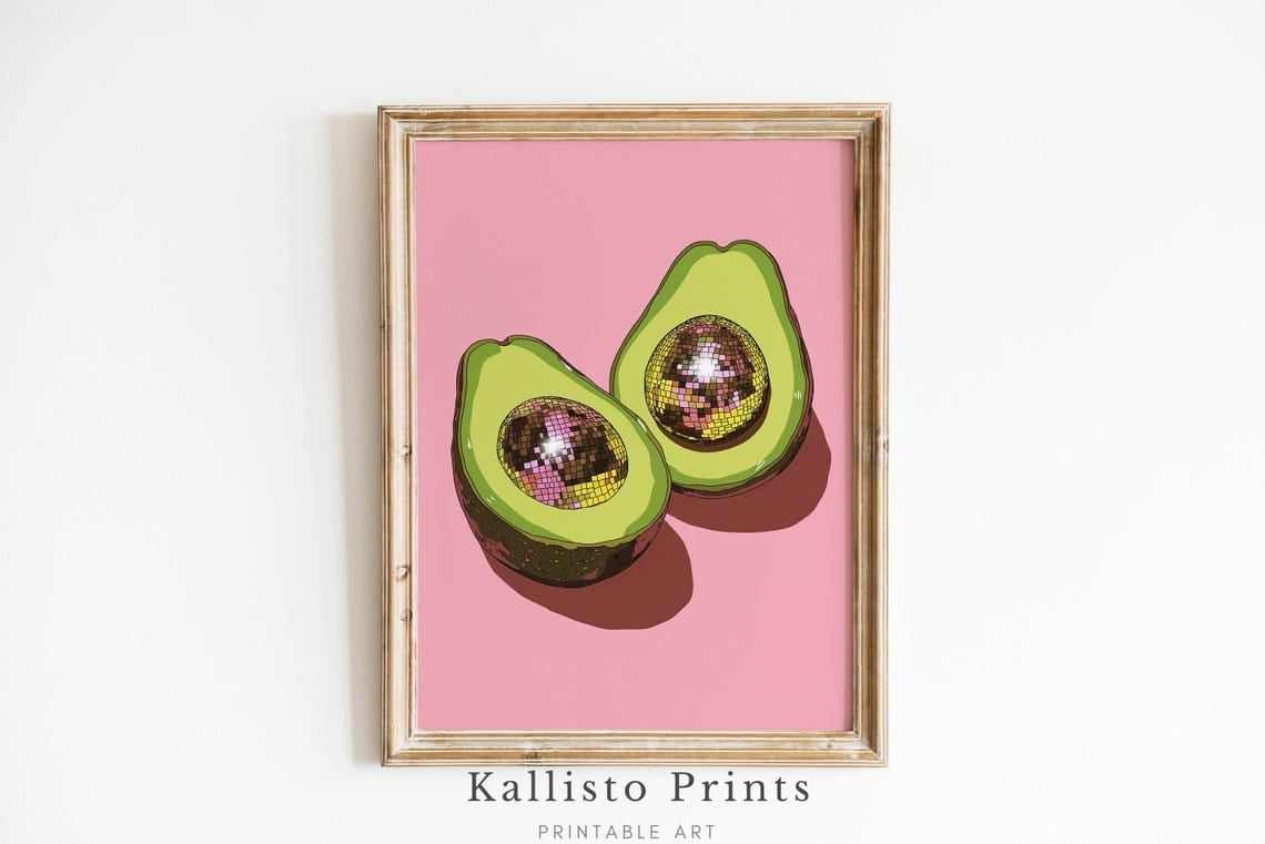 Avocado Disco Ball Wall Art, able, Modern Kitchen Art, Quirky Fruit ...