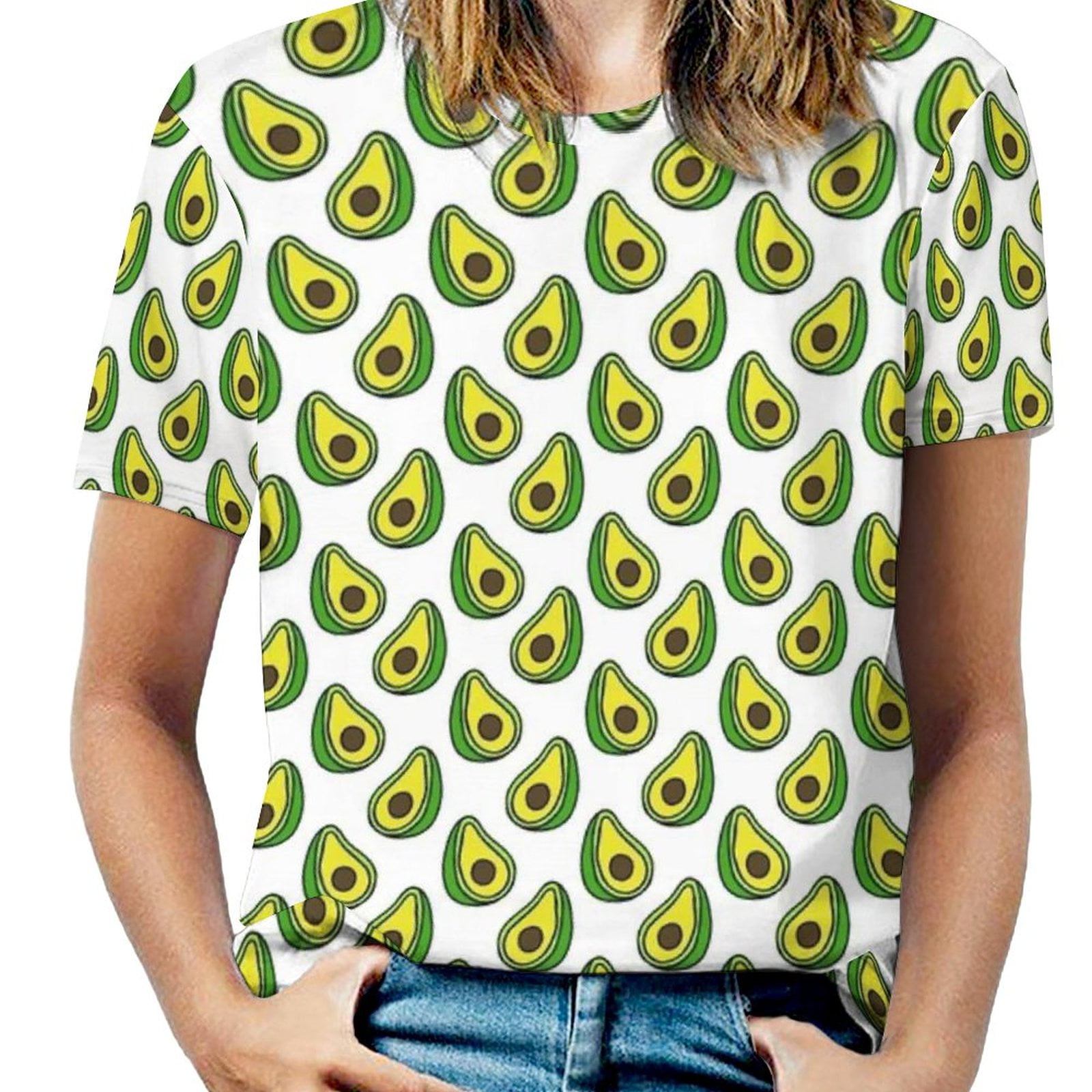 Avocado Doodle Pattern New Fashion Zip Off Shoulder Top Short-Sleeve ...