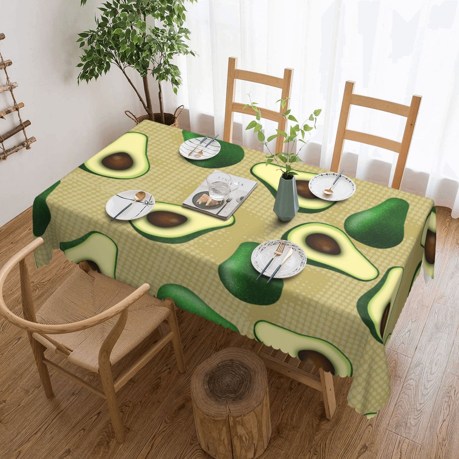 Avocado Dot Brown Rectangle Table Cover Dust-Proof Tabletop Decoration Wrinkle Resistant ...