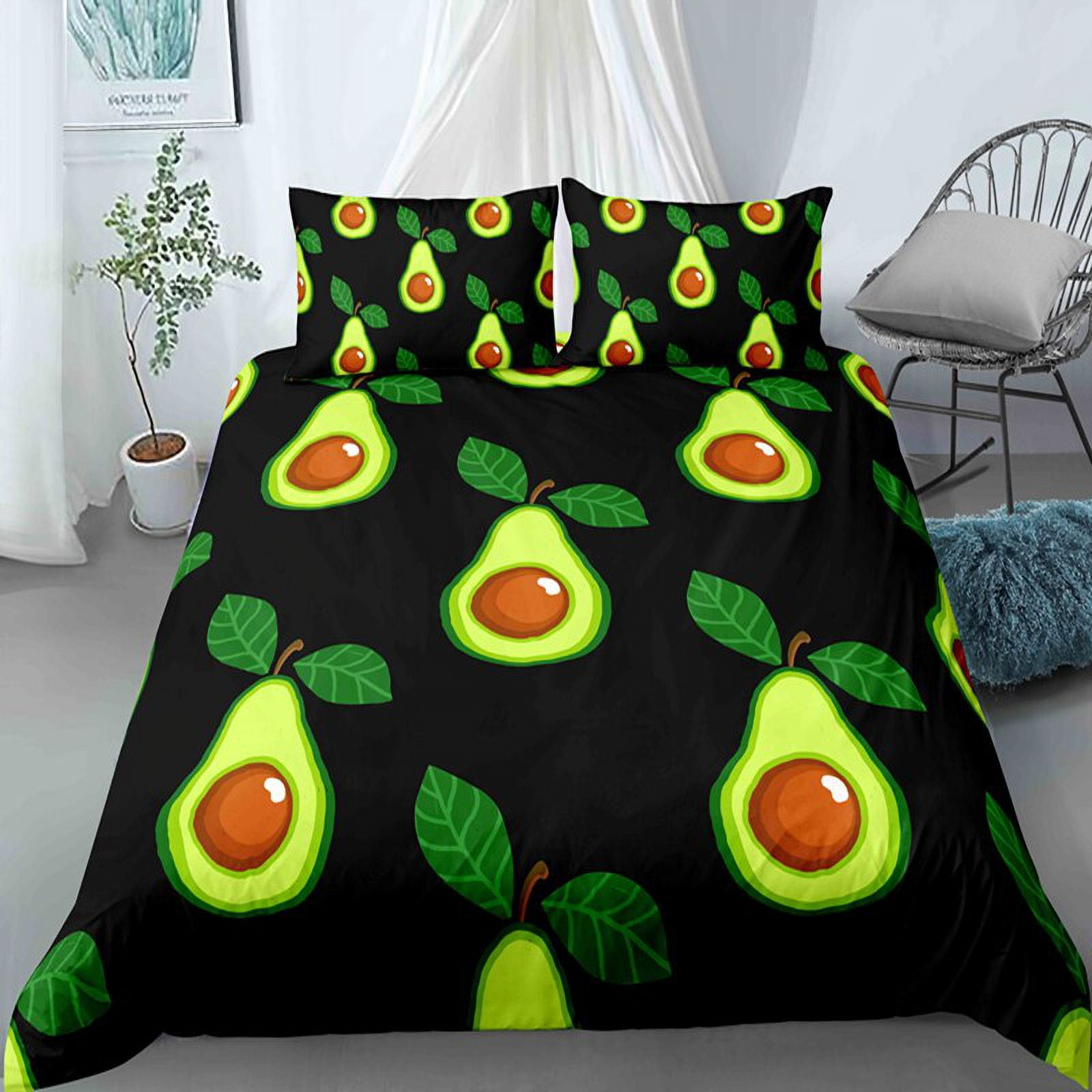 Avocado Duvet Cover King/ Size Cute Green Pulp Tropical Fruit Print ...