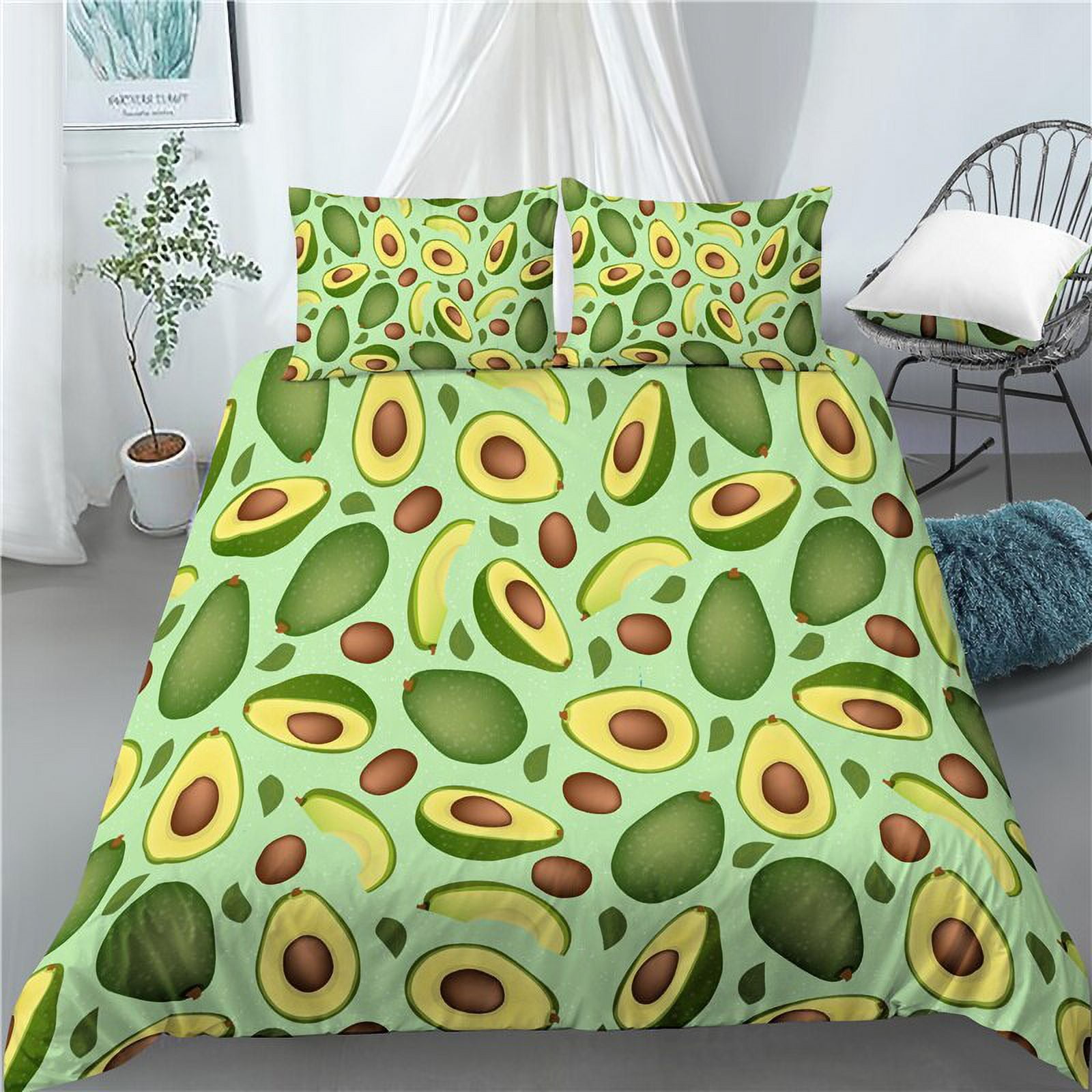 Avocado Duvet Cover King/ Size Cute Green Pulp Tropical Fruit Print ...