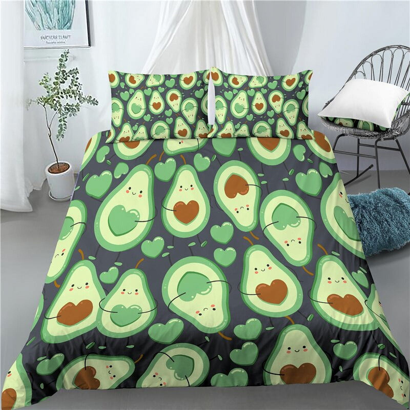 Avocado Duvet Cover King/ Size Cute Green Pulp Tropical Fruit Print ...