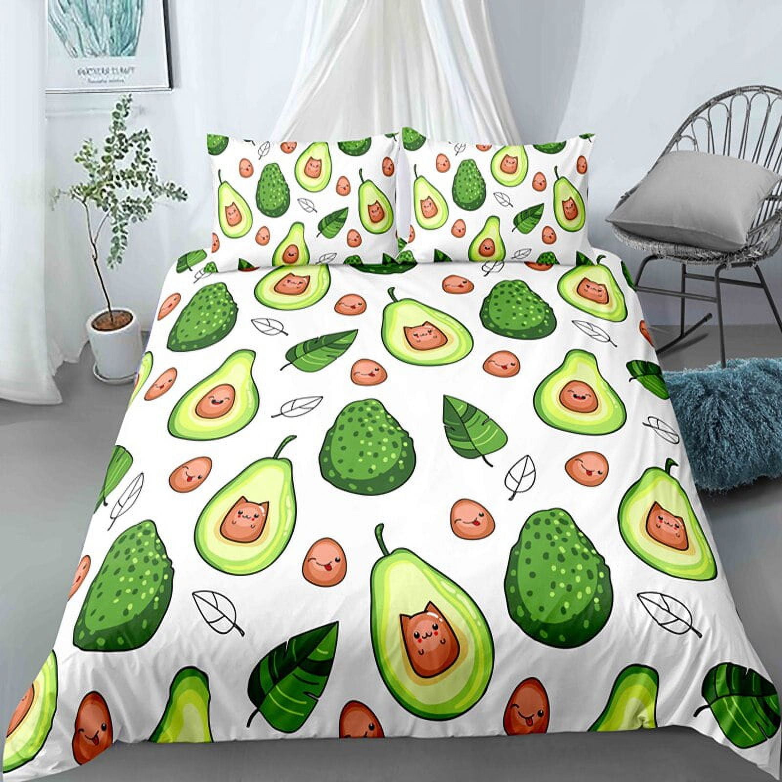 Avocado Duvet Cover King/ Size Cute Green Pulp Tropical Fruit Print ...