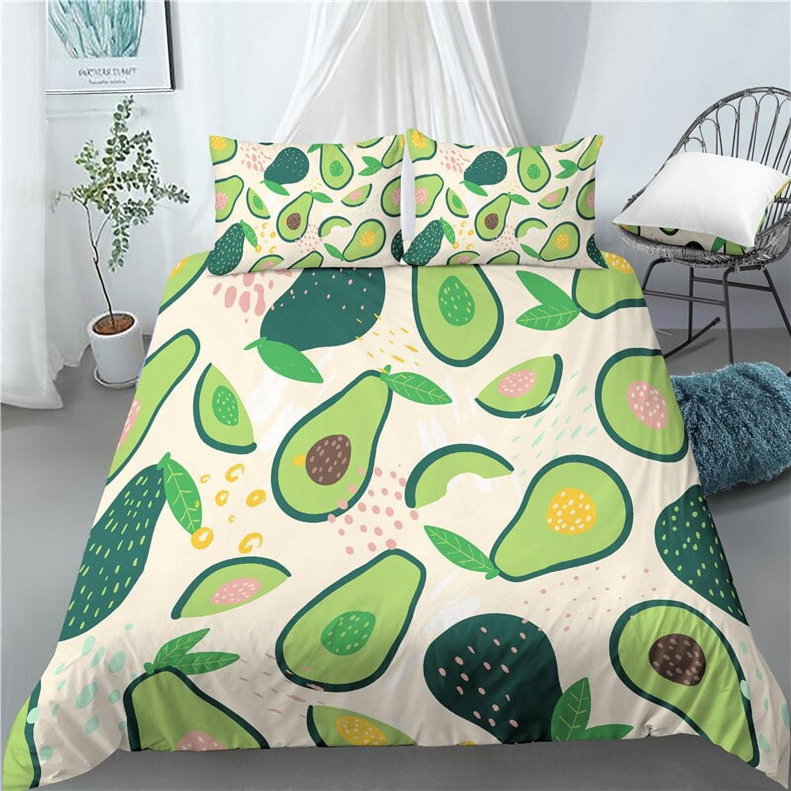 Avocado Duvet Cover King/ Size Cute Green Pulp Tropical Fruit Print ...