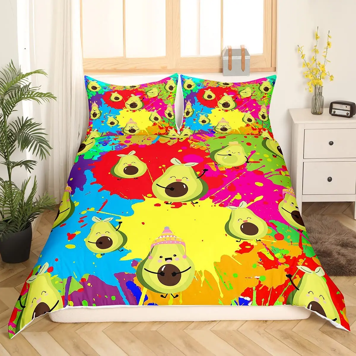 Avocado Duvet Cover Set for Kids Kawaii Bedding Set Cute Fruits ...
