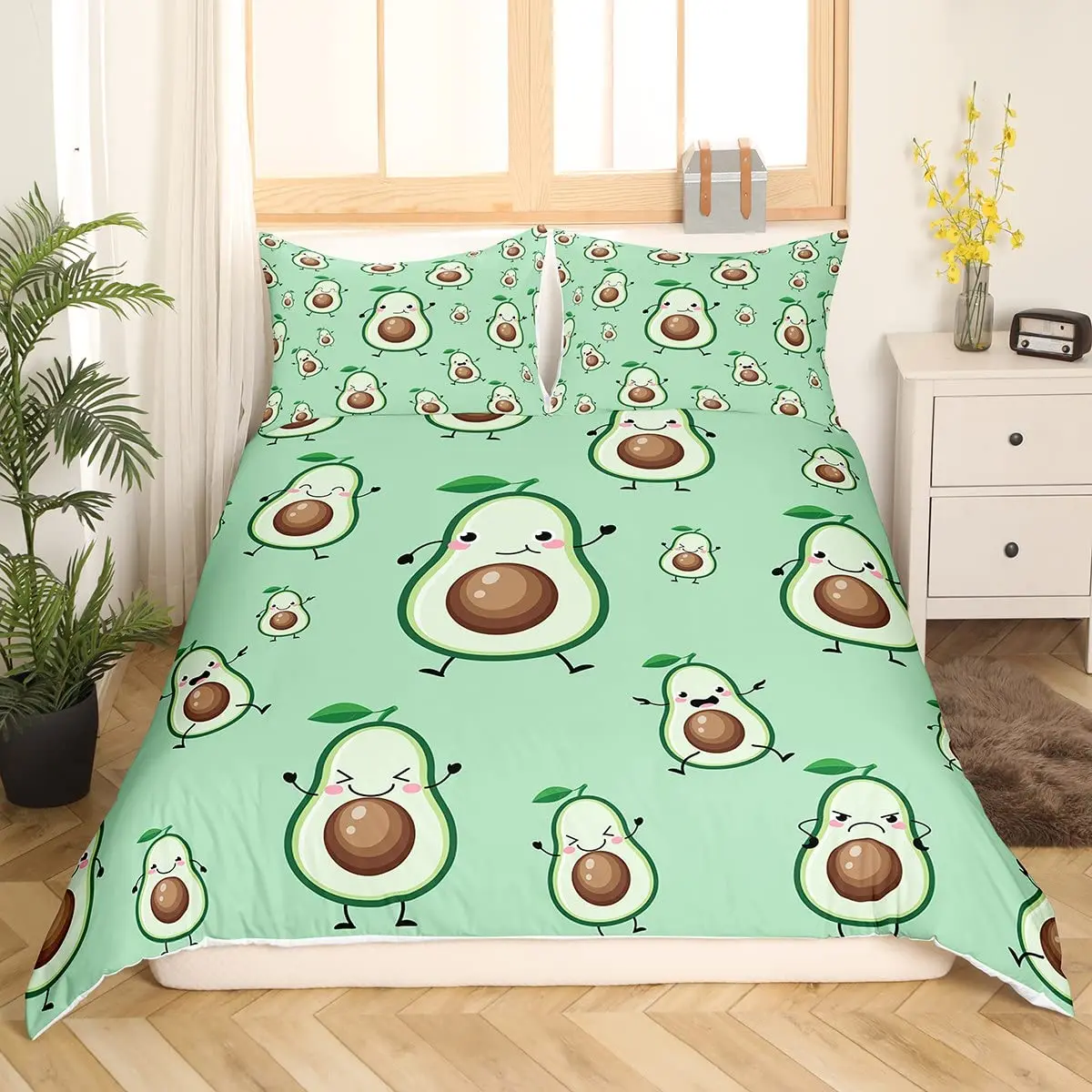 Avocado Duvet Cover Set for Kids Kawaii Bedding Set Cute Fruits ...