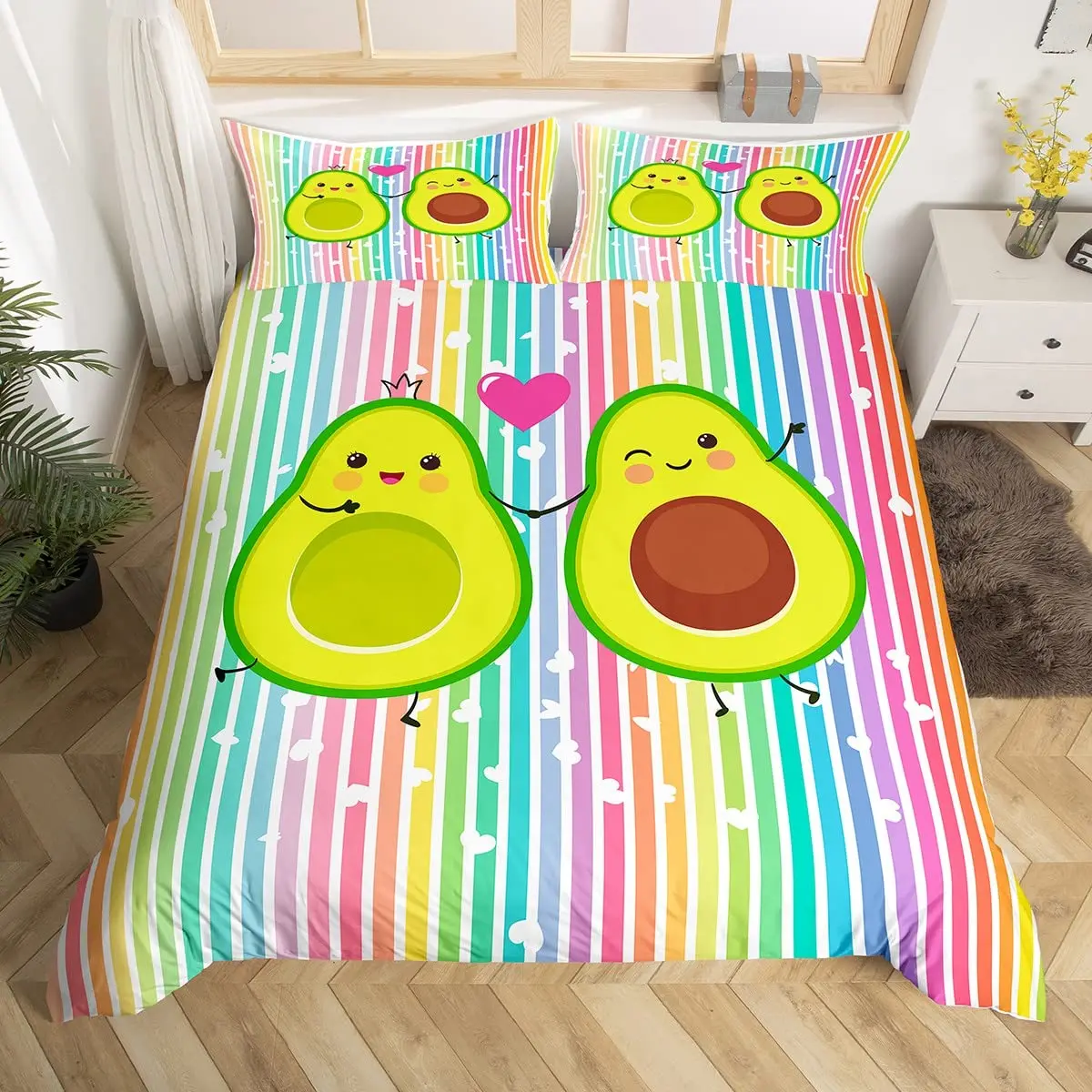 Avocado Duvet Cover Set for Kids Kawaii Bedding Set Cute Fruits ...
