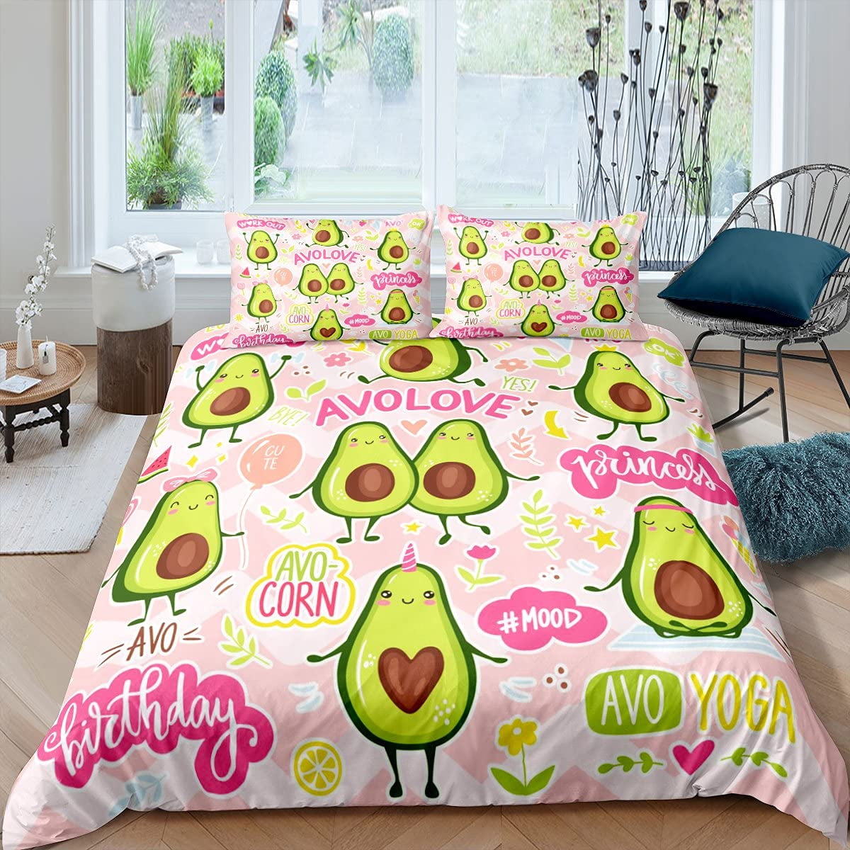 Avocado Duvet Cover for Kids Cute Avocado Bedding Set Green Tropical ...