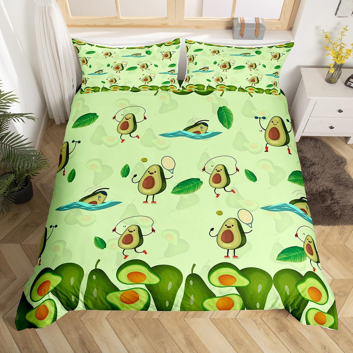Avocado Duvet Cover for Kids Cute Avocado Bedding Set Green Tropical ...
