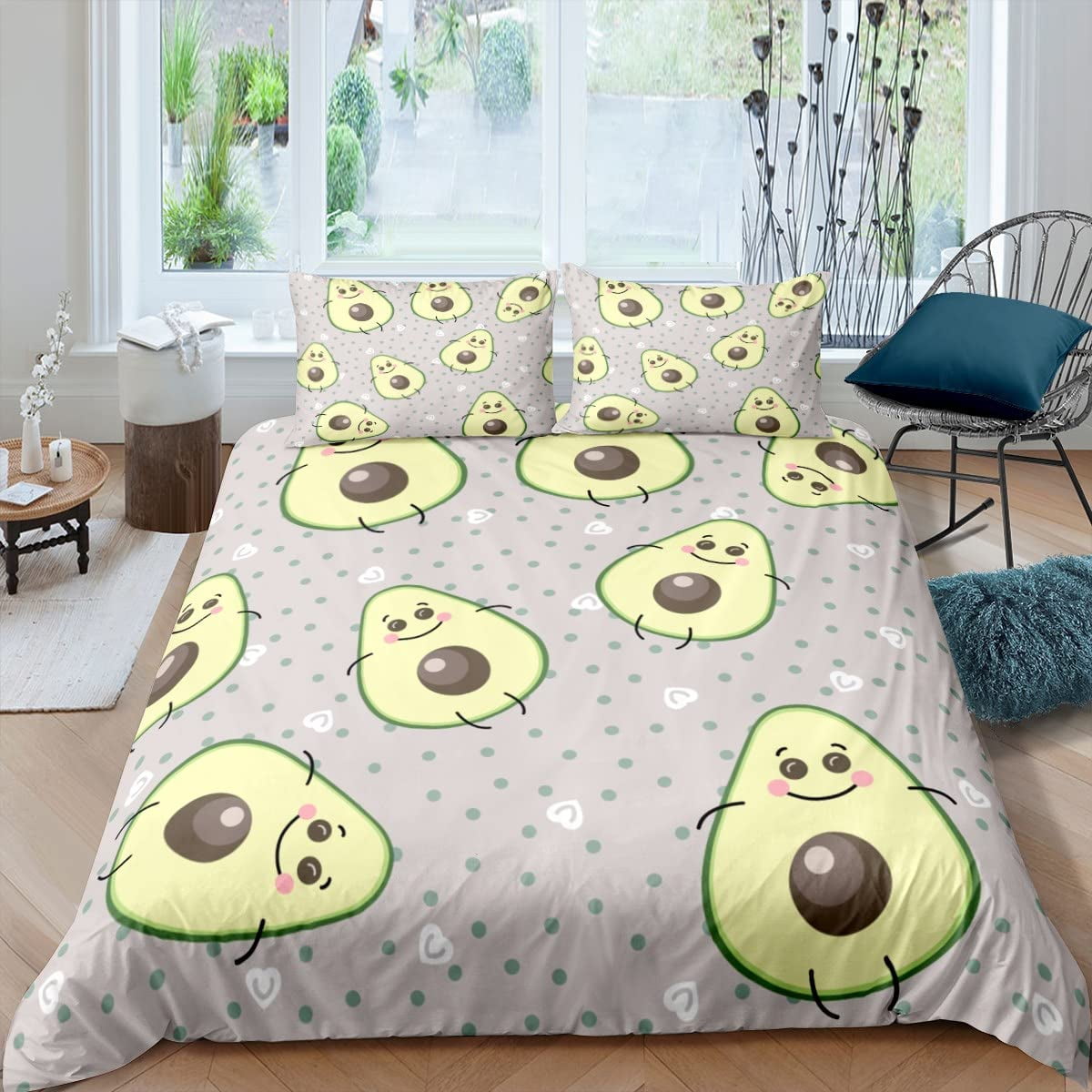 Avocado Duvet Cover for Kids Cute Avocado Bedding Set Green Tropical ...